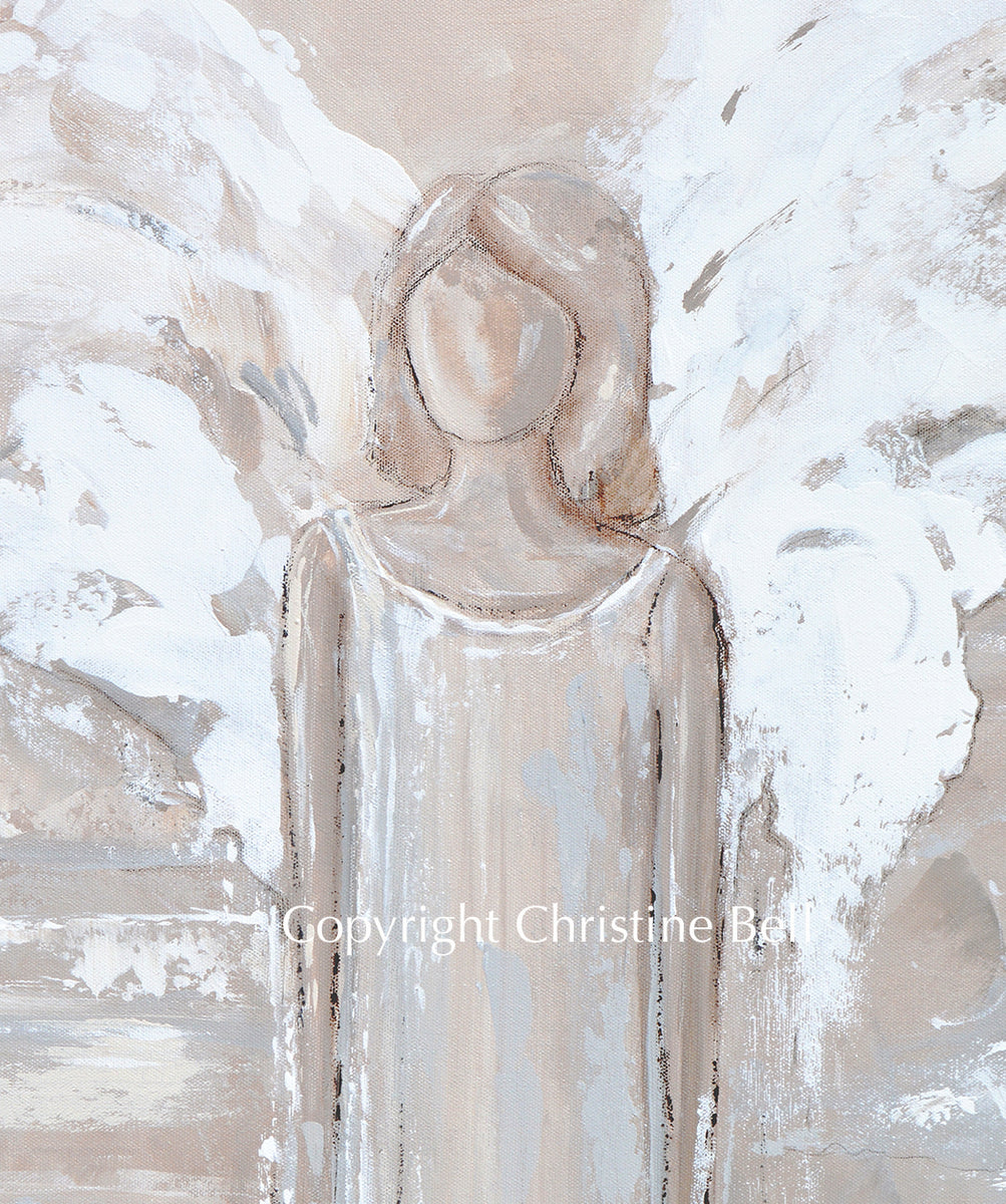 ORIGINAL Angel Painting Guardian Angel Cream White Holiday Home Decor ...