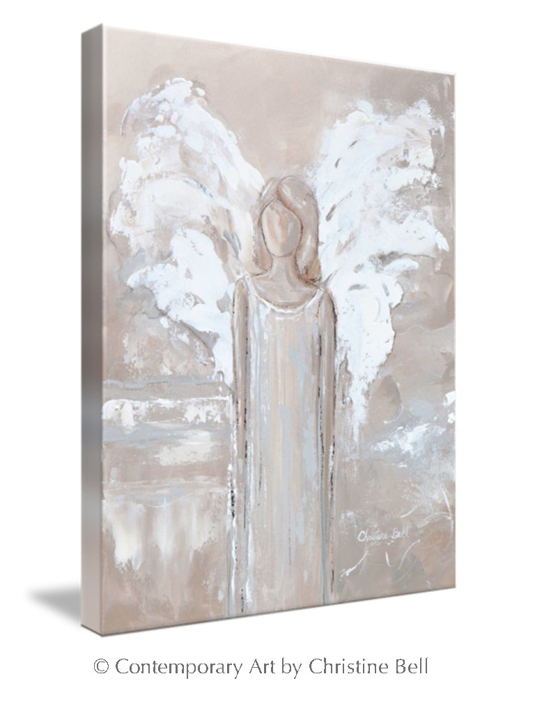 Angel Painting Canvas Art Guardian Angel White Neutral Home Wall Decor ...