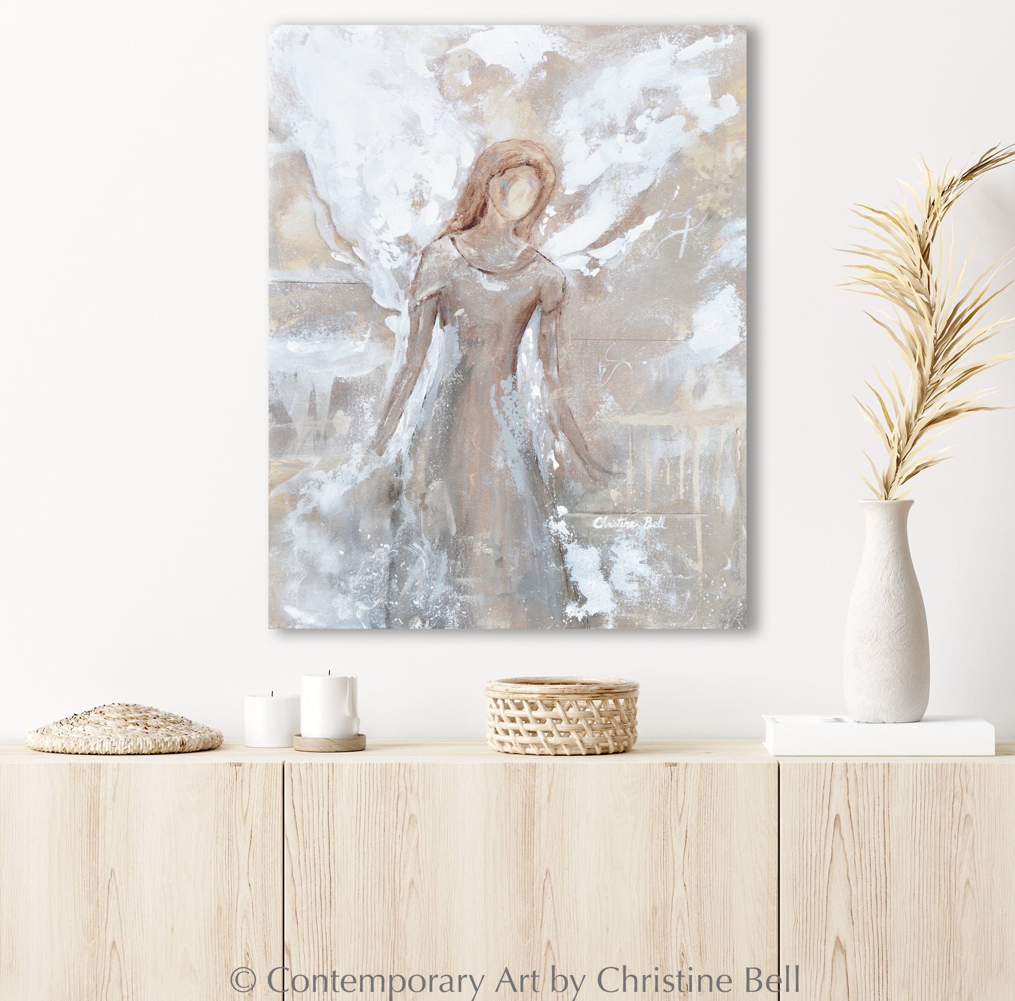ORIGINAL Angel Painting Guardian Angel White Elegant Home Wall Decor ...