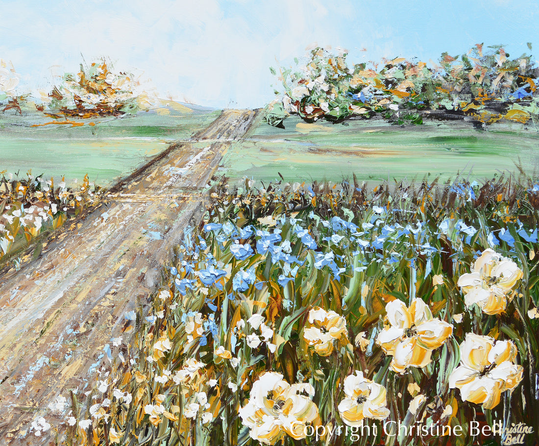 ORIGINAL Art Abstract Painting Flowers Landscape Path Wall Art Blue 48 ...