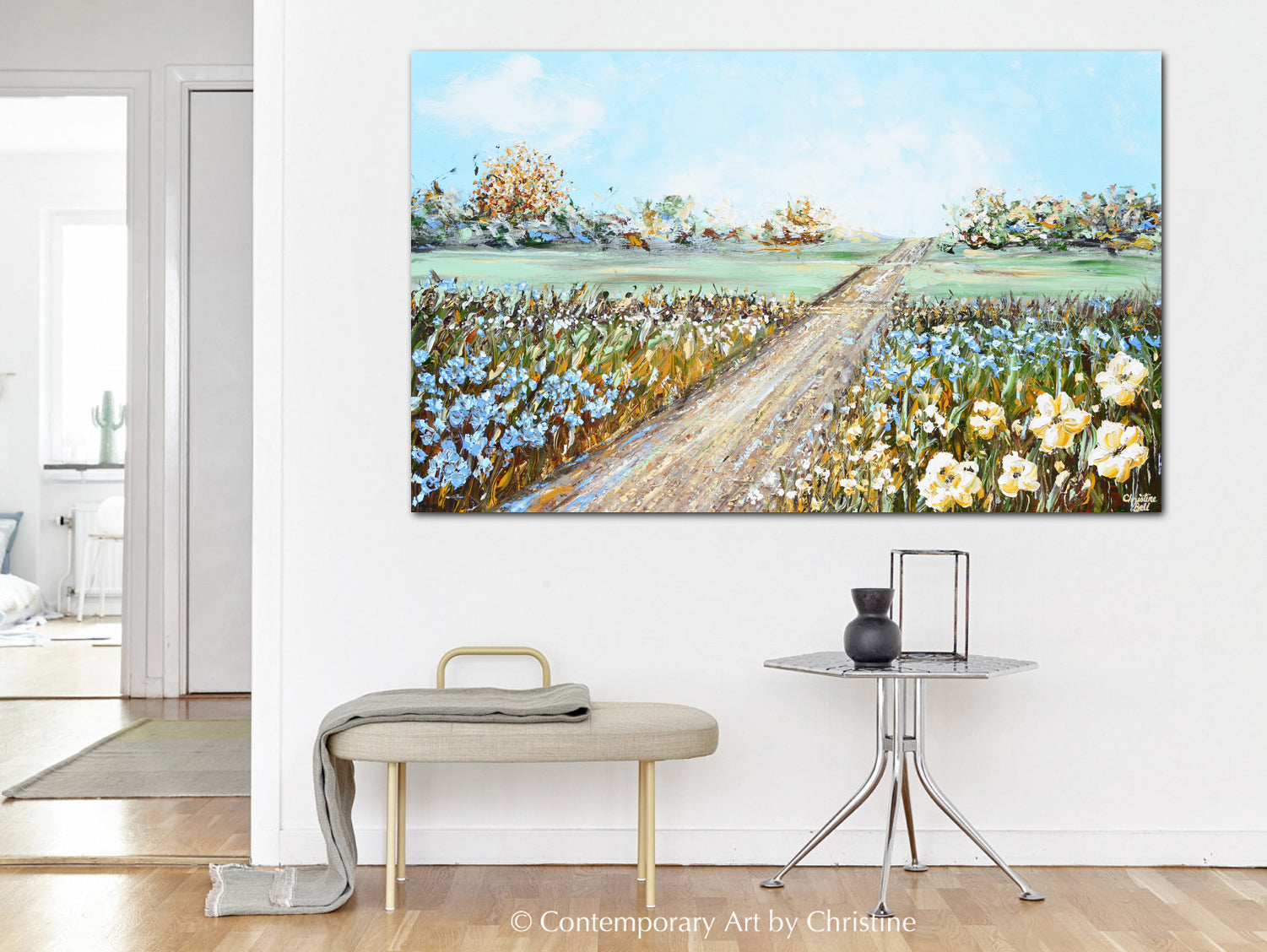ORIGINAL Art Abstract Painting Flowers Landscape Path Wall Art Blue 48 ...