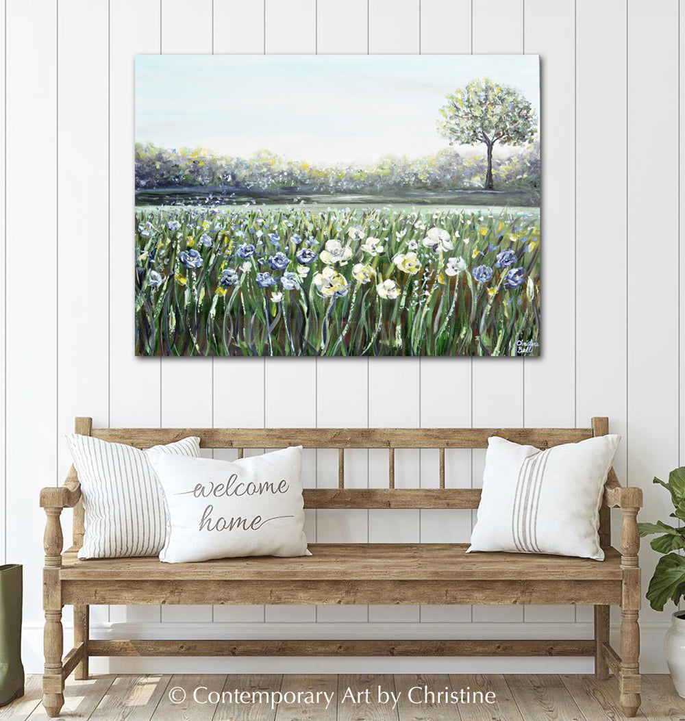 ORIGINAL Abstract Landscape Painting Trees Wildflowers Home Wall Decor ...