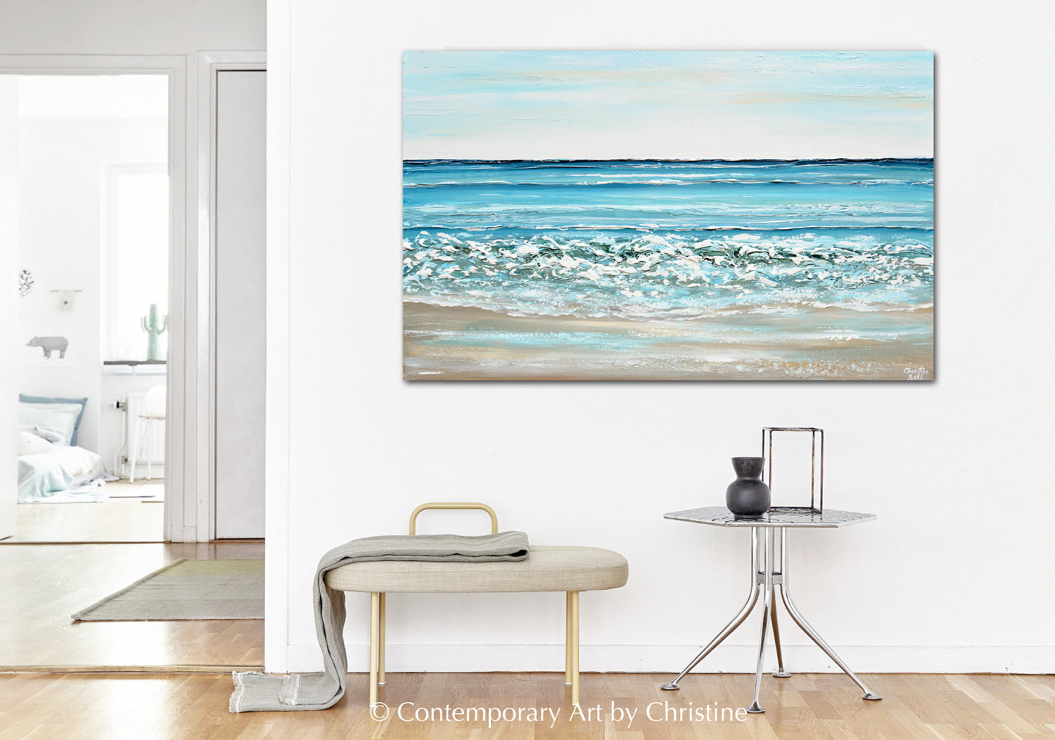 ORIGINAL Abstract Beach Painting Coastal Blue Ocean Art Home Decor ...