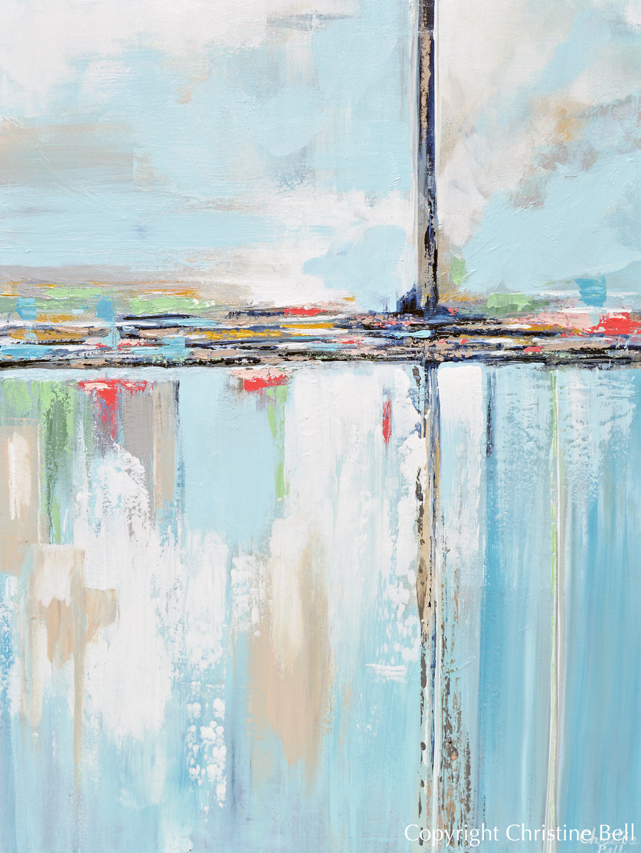 ORIGINAL Abstract Painting Cross Wall Art Aqua Blue White Home Decor ...