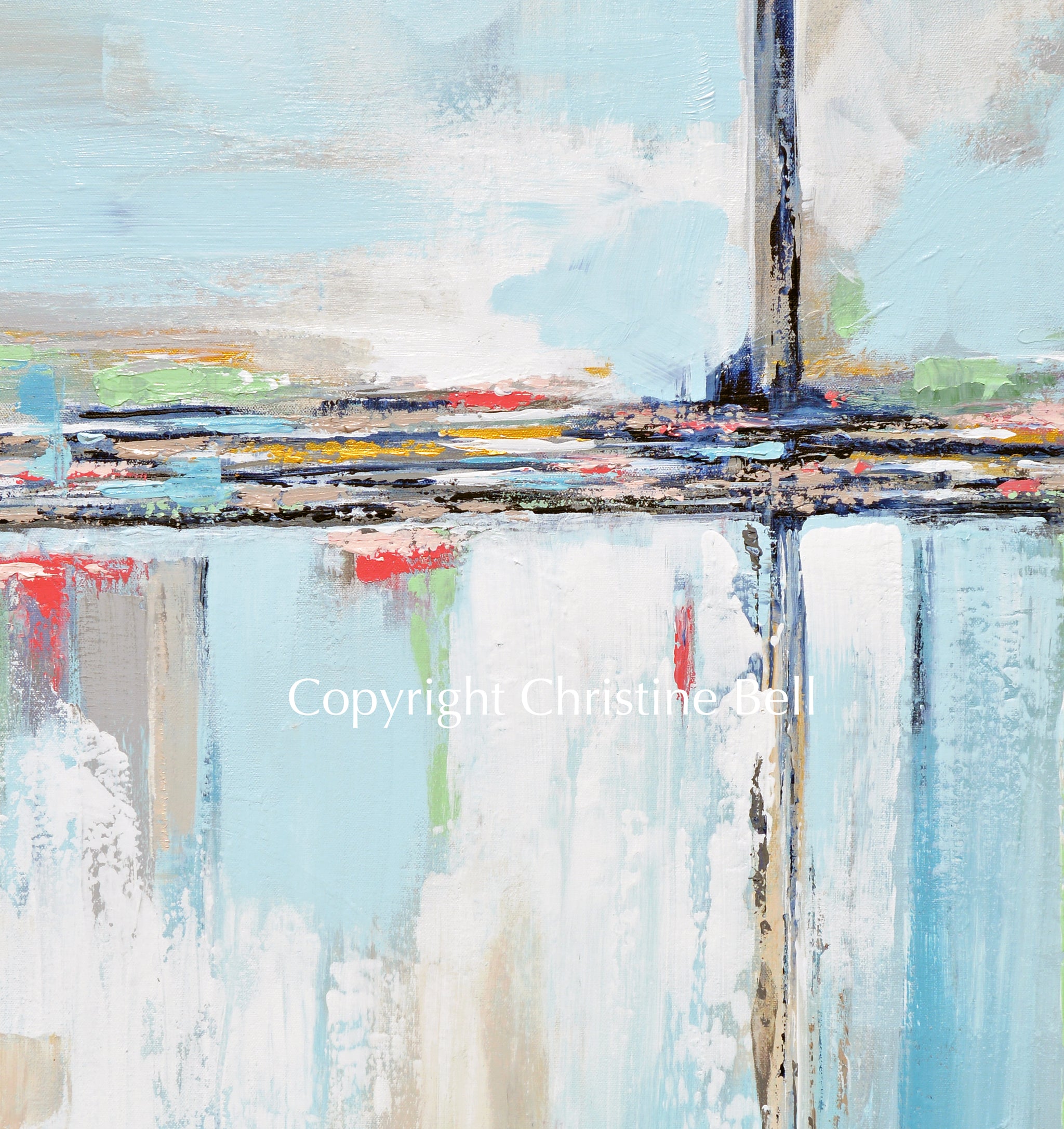 ORIGINAL Abstract Painting Cross Wall Art Aqua Blue White Home Decor ...