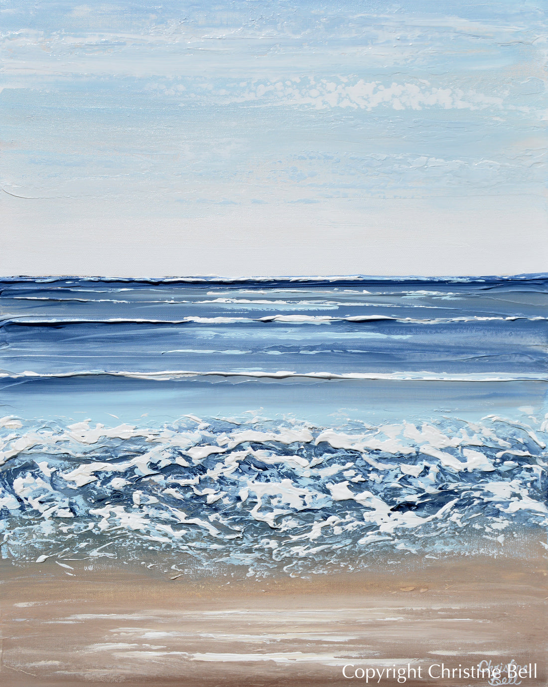 ORIGINAL Abstract Beach Painting Textured Coastal Blue Ocean Art Decor ...