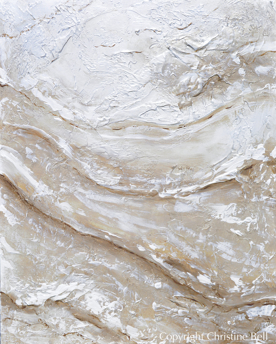 ORIGINAL Abstract Painting Textured Neutral Framed Canvas Art White ...