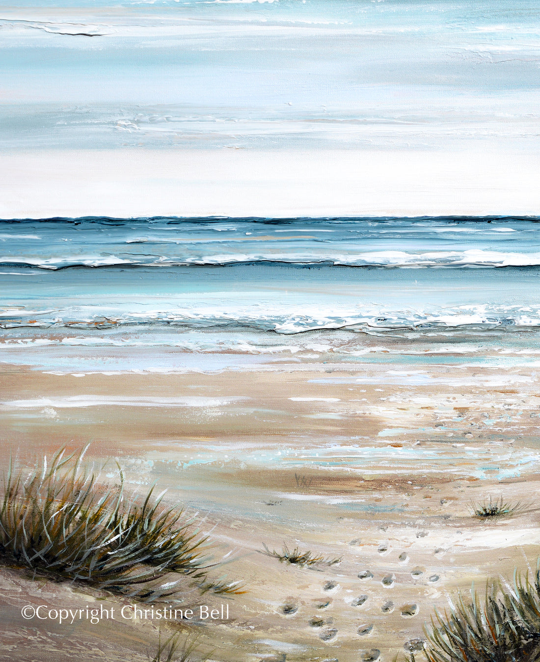 ORIGINAL Abstract Painting Seascape Beach Footprints Coastal Wall Art ...