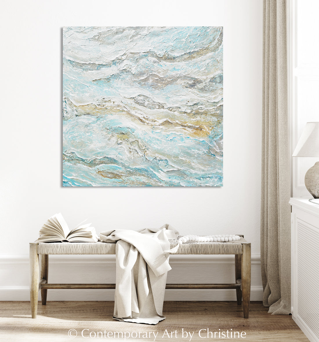ORIGINAL Abstract Painting Textured Art Coastal Wall Art Neutral Blue ...