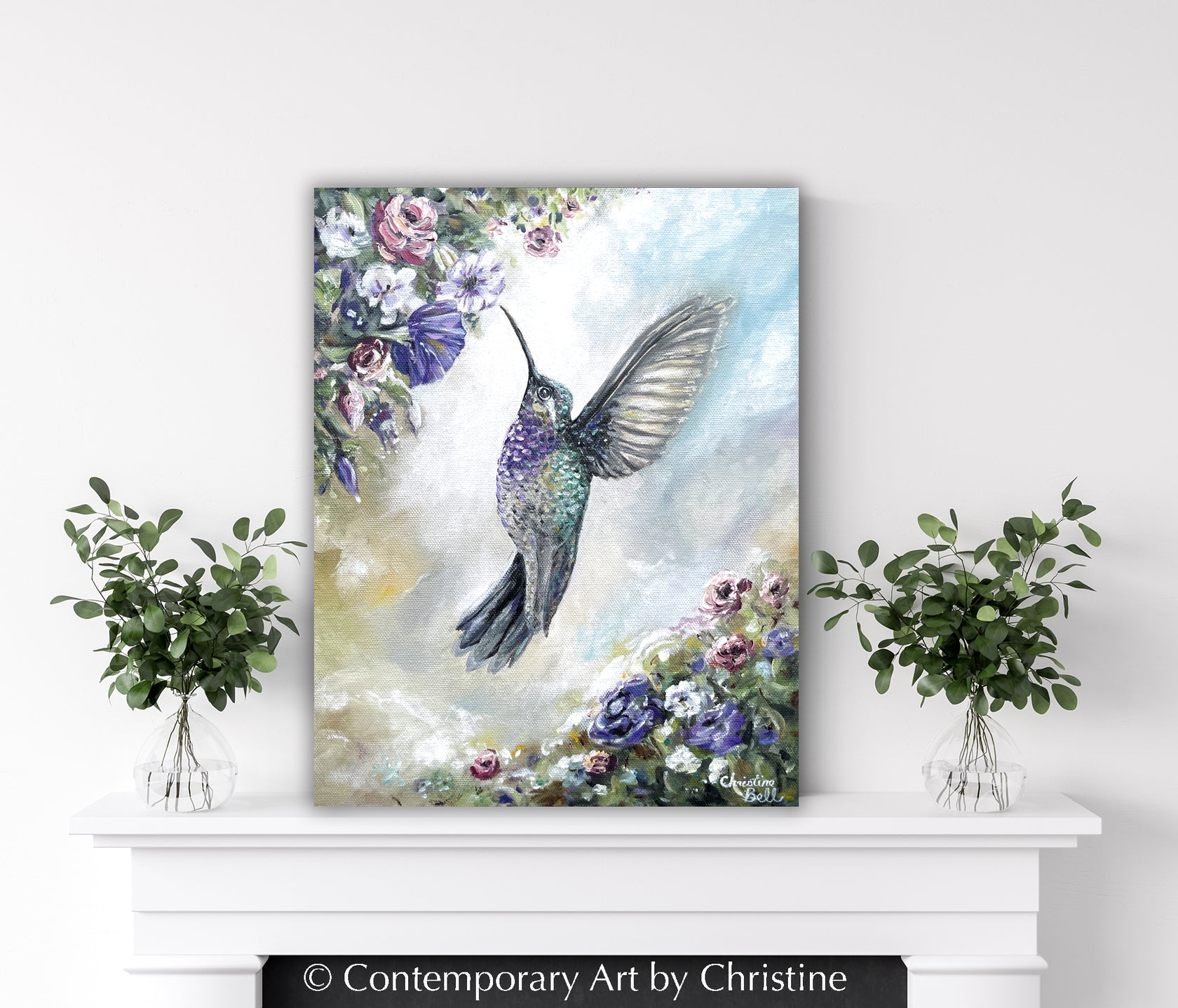 Abstract Hummingbird Paintings and Prints Fine Art Floral Wall Decor ...