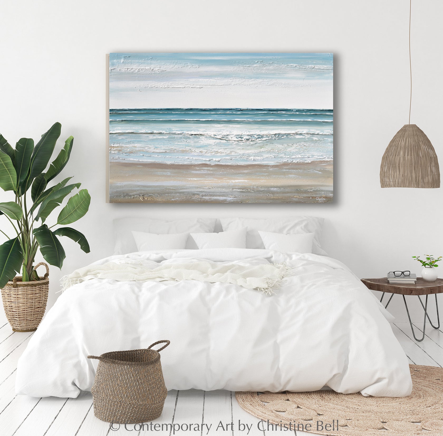 ORIGINAL Abstract Painting Seascape Coastal Beach Blue Wall Art Decor ...