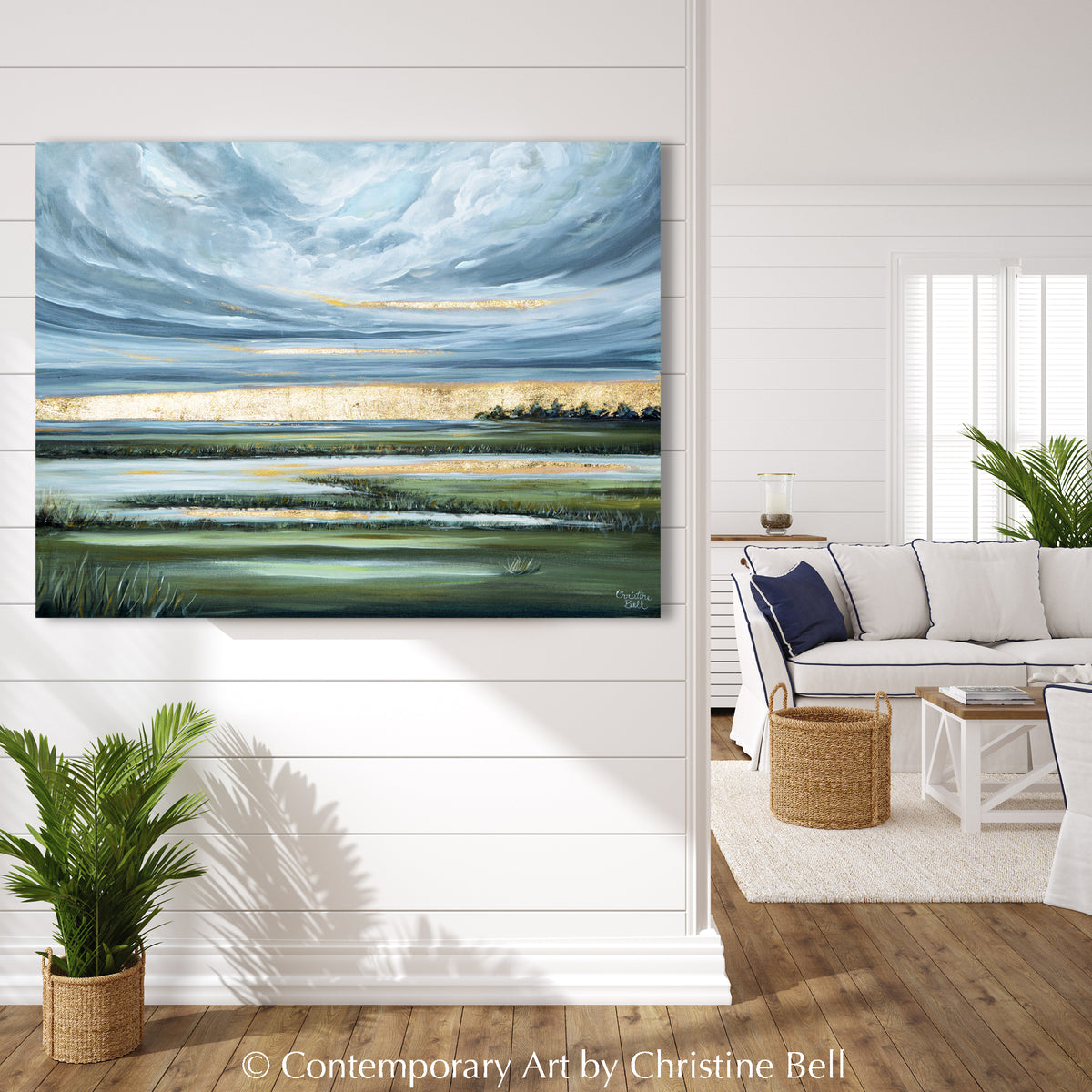 ORIGINAL Abstract Landscape Painting Gold Leaf Coastal Wall Art Decor – Contemporary Art by ...
