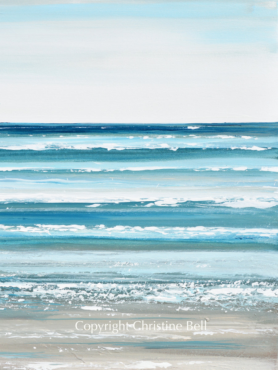 ORIGINAL Abstract Ocean Painting Seascape Coastal Wall Art Home Decor ...