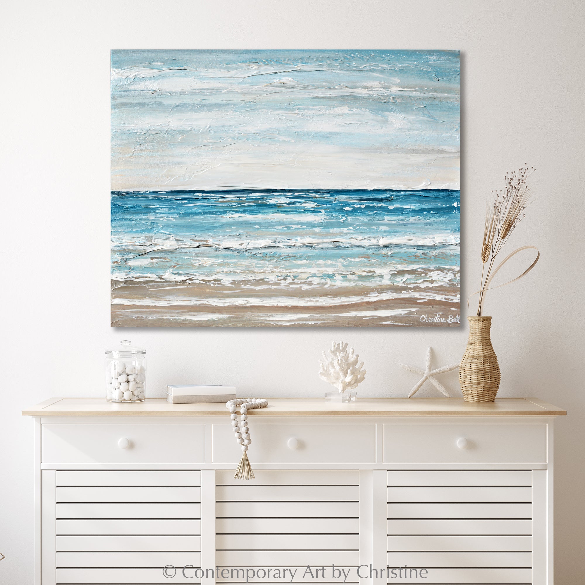 ORIGINAL Abstract Ocean Painting Seascape Coastal Wall Art Beach Decor ...