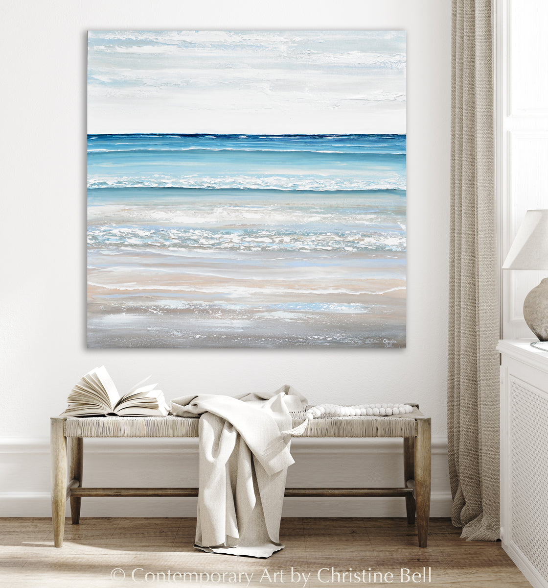 ORIGINAL Abstract Painting Seascape Coastal Wall Art Blue Beach Decor ...