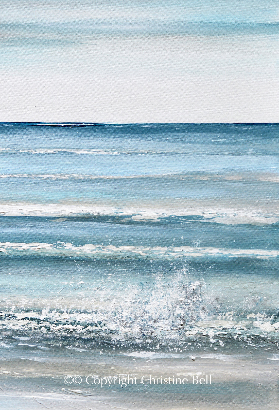 ORIGINAL Abstract Ocean Painting Seascape Blue Coastal Wall Art Decor ...