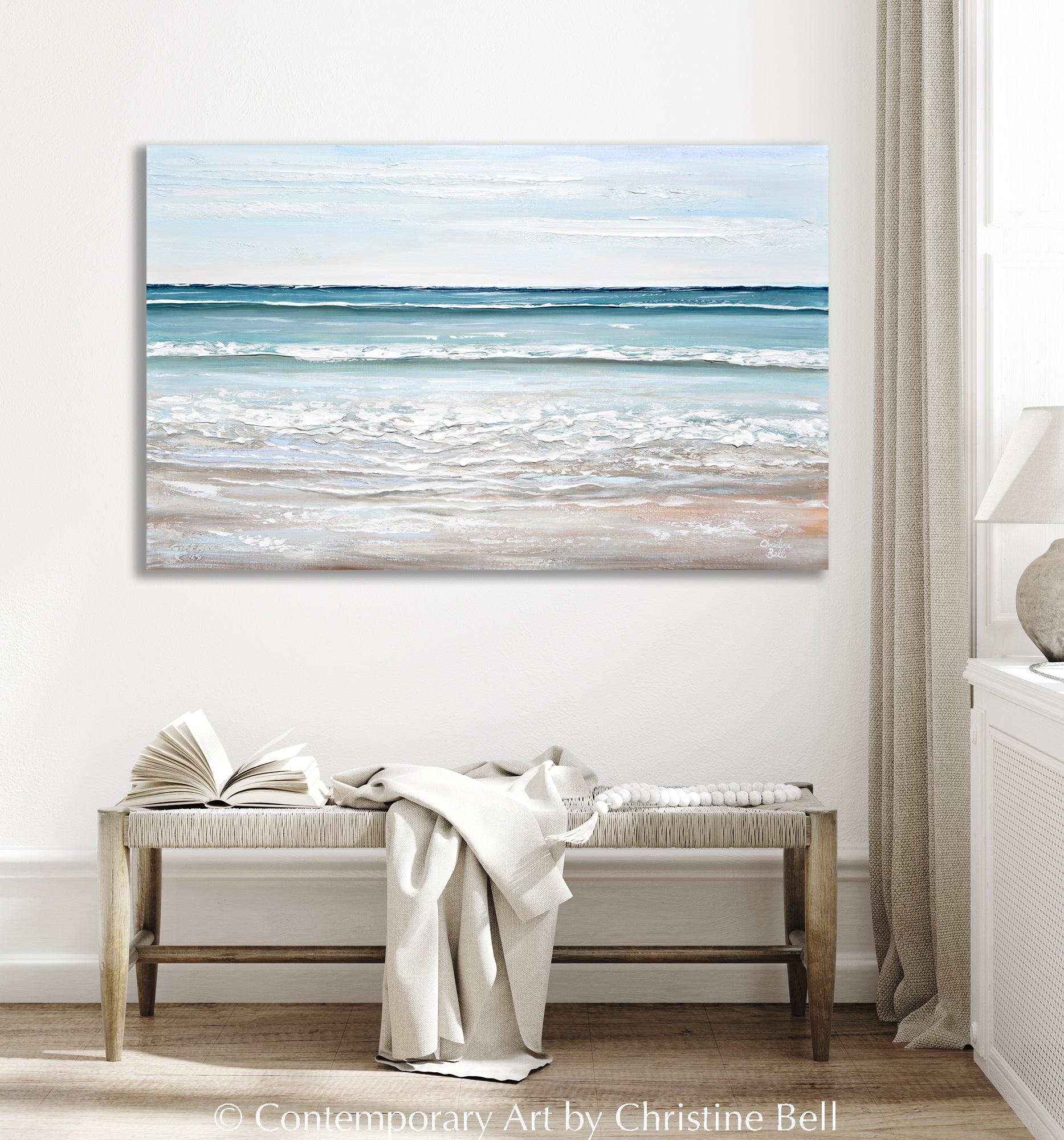 ORIGINAL Abstract Painting Seascape Coastal Ocean Blue Wall Art Decor ...