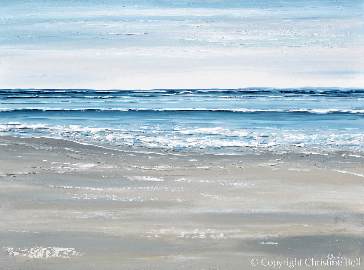 ORIGINAL Abstract Ocean Painting Seascape Coastal Blue Wall Art Decor ...