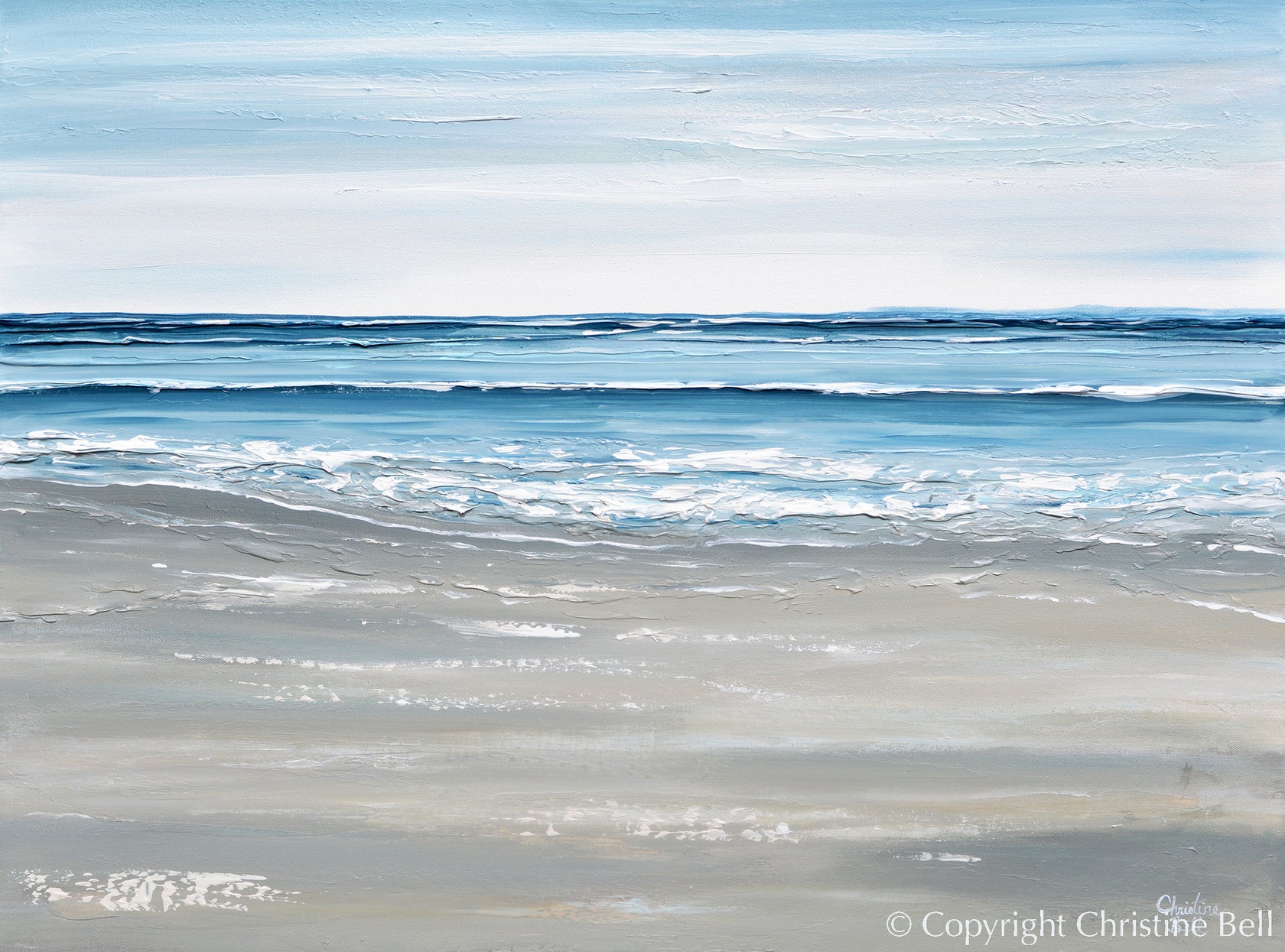 ORIGINAL Abstract Ocean Painting Seascape Coastal Blue Wall Art Decor ...