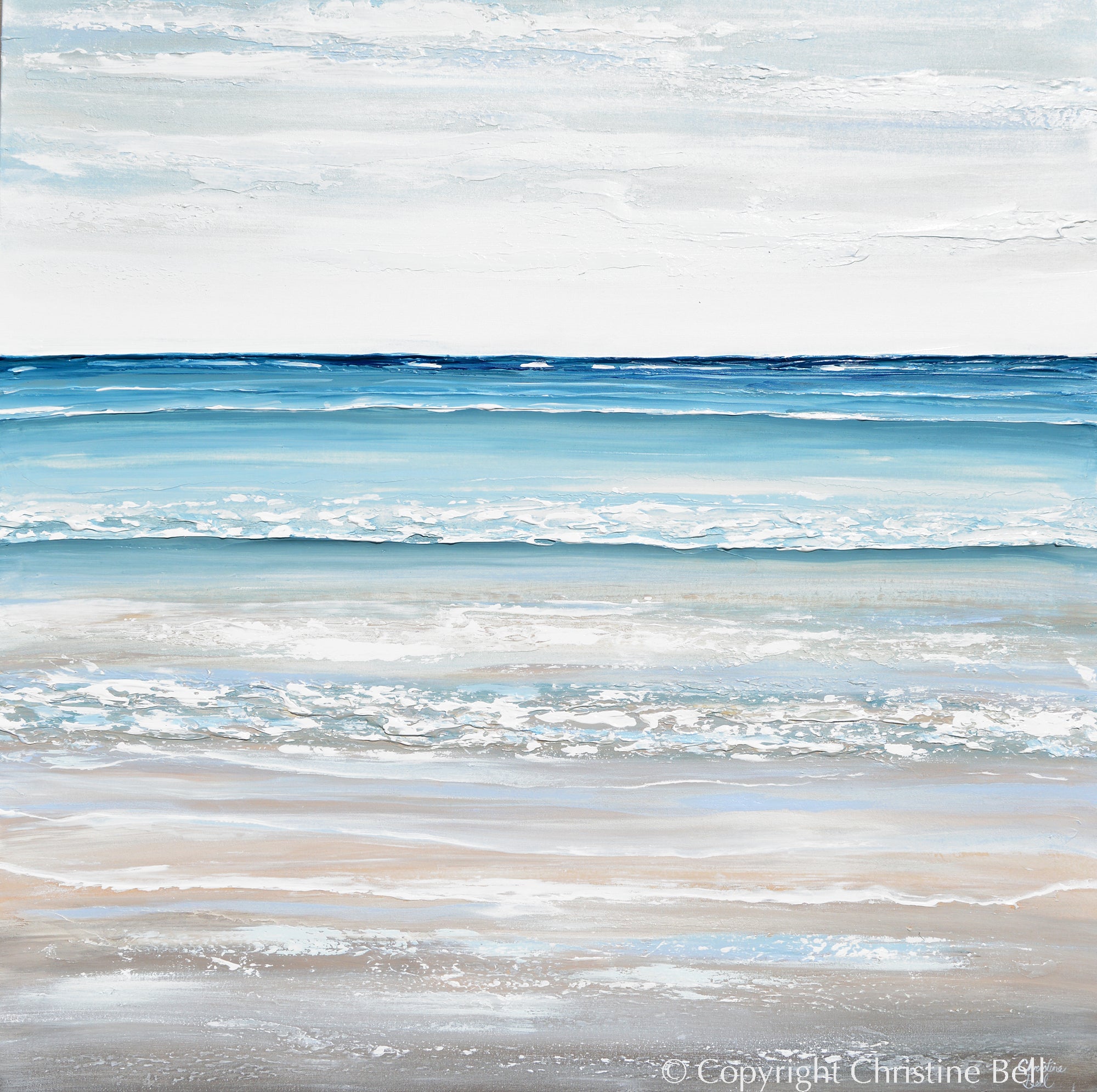 ORIGINAL Abstract Painting Seascape Coastal Wall Art Blue Beach Decor ...