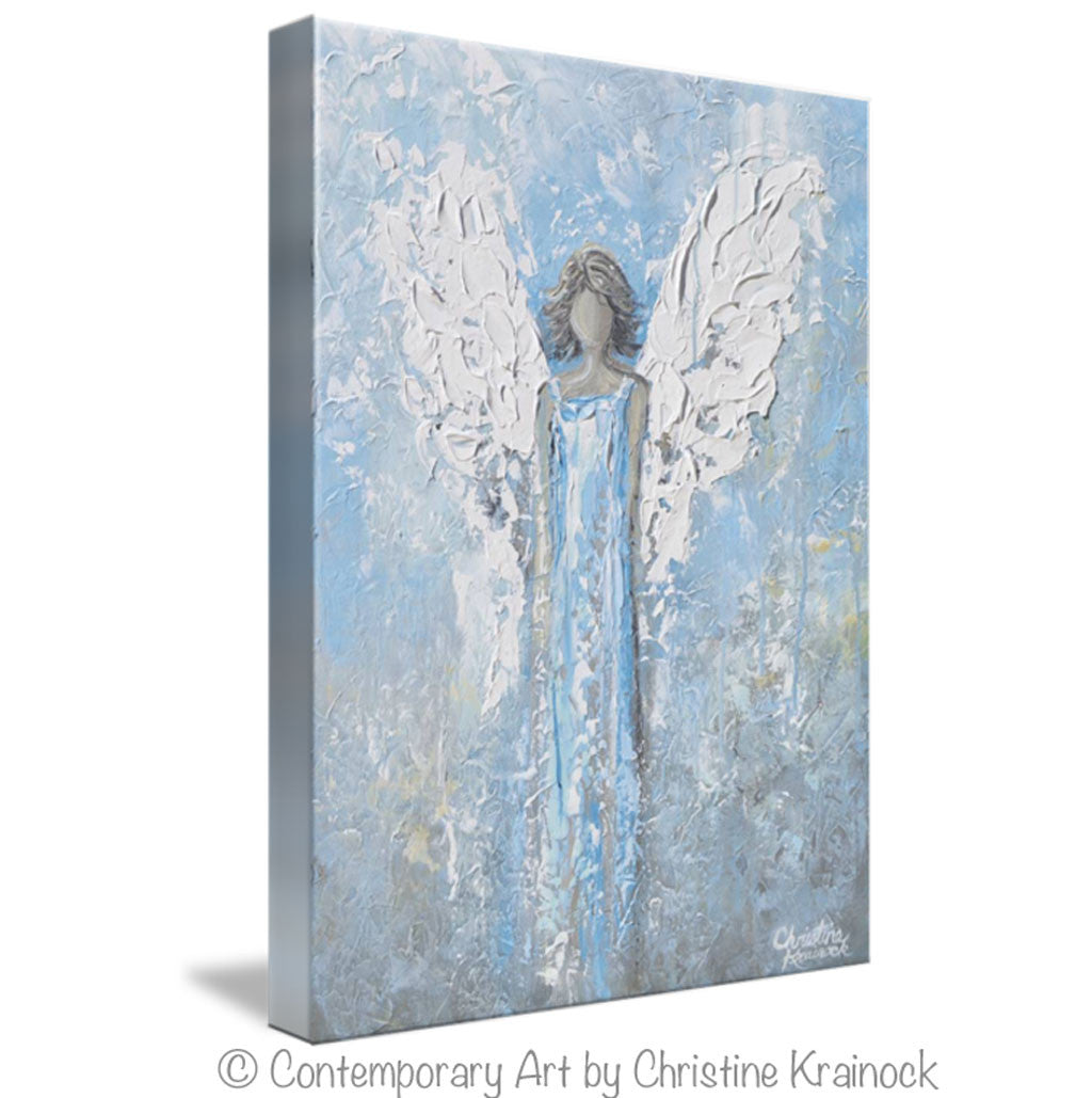 Abstract Angel Painting Art Print Blue White Angel Wings Home Wall Art ...