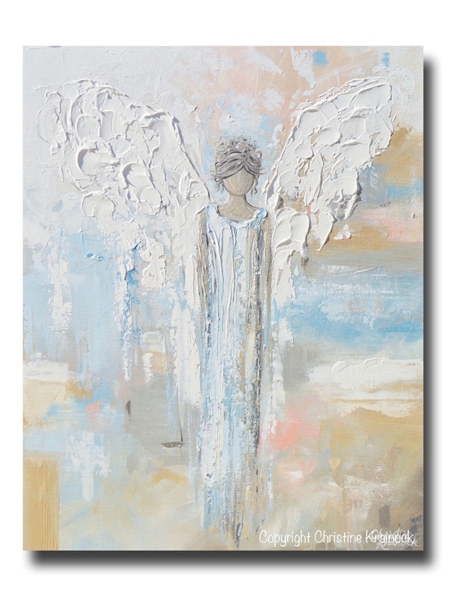 GICLEE PRINT Abstract Angel Painting Modern Gallery Wall Art Blue Gold ...