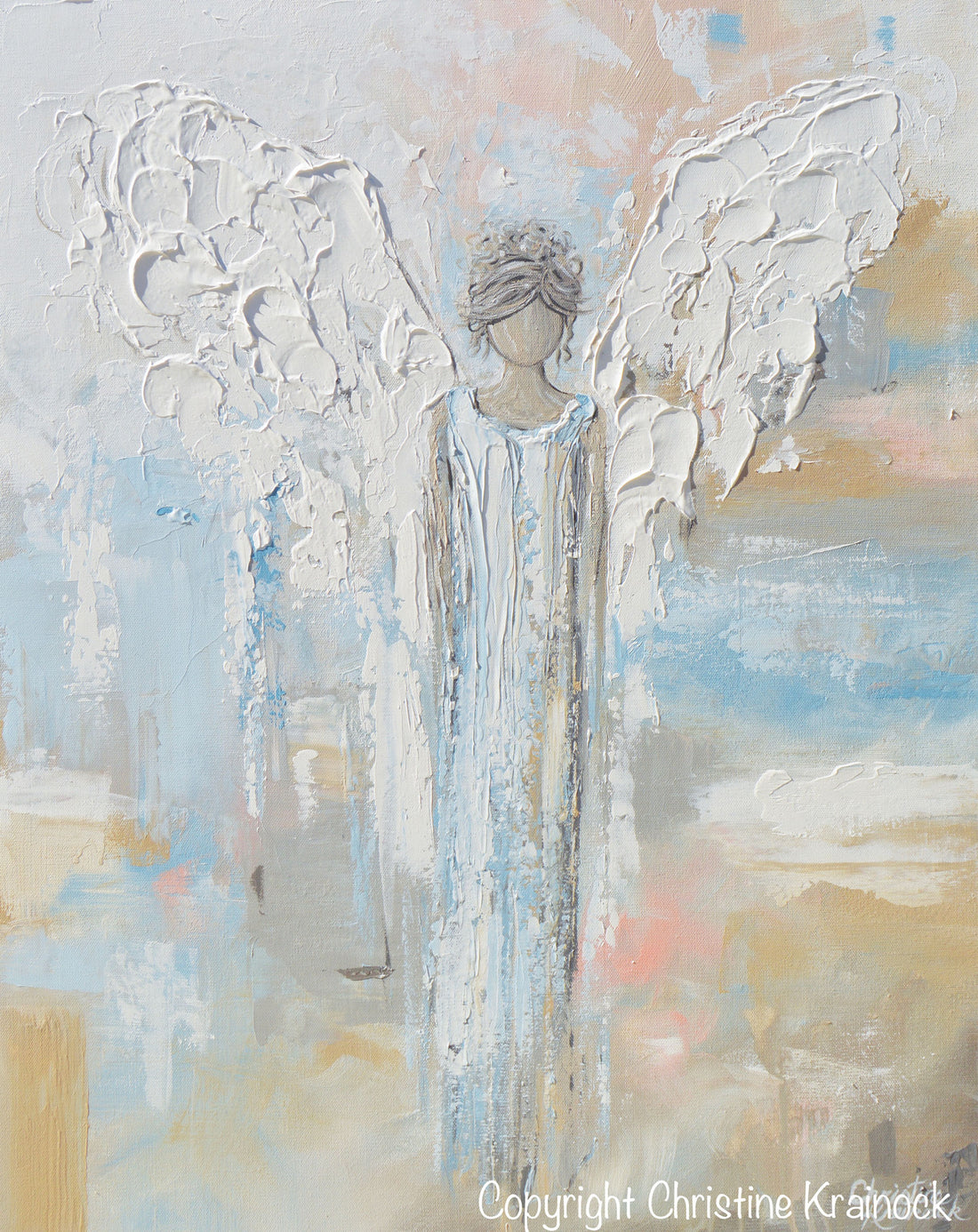 ORIGINAL Abstract Angel Painting Textured Modern Gallery Wall Art Blue ...
