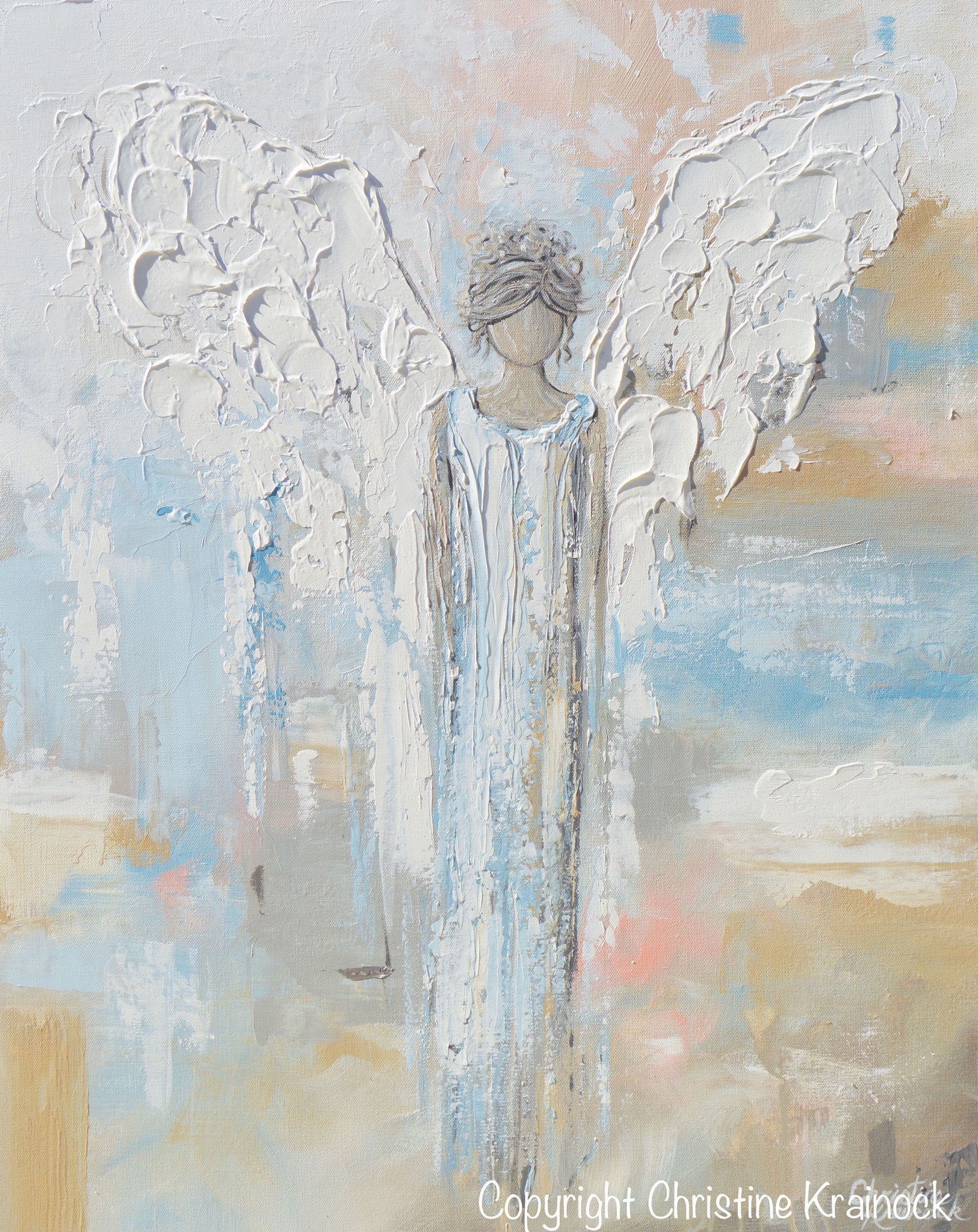 GICLEE PRINT Abstract Angel Painting Modern Gallery Wall Art Blue Gold ...
