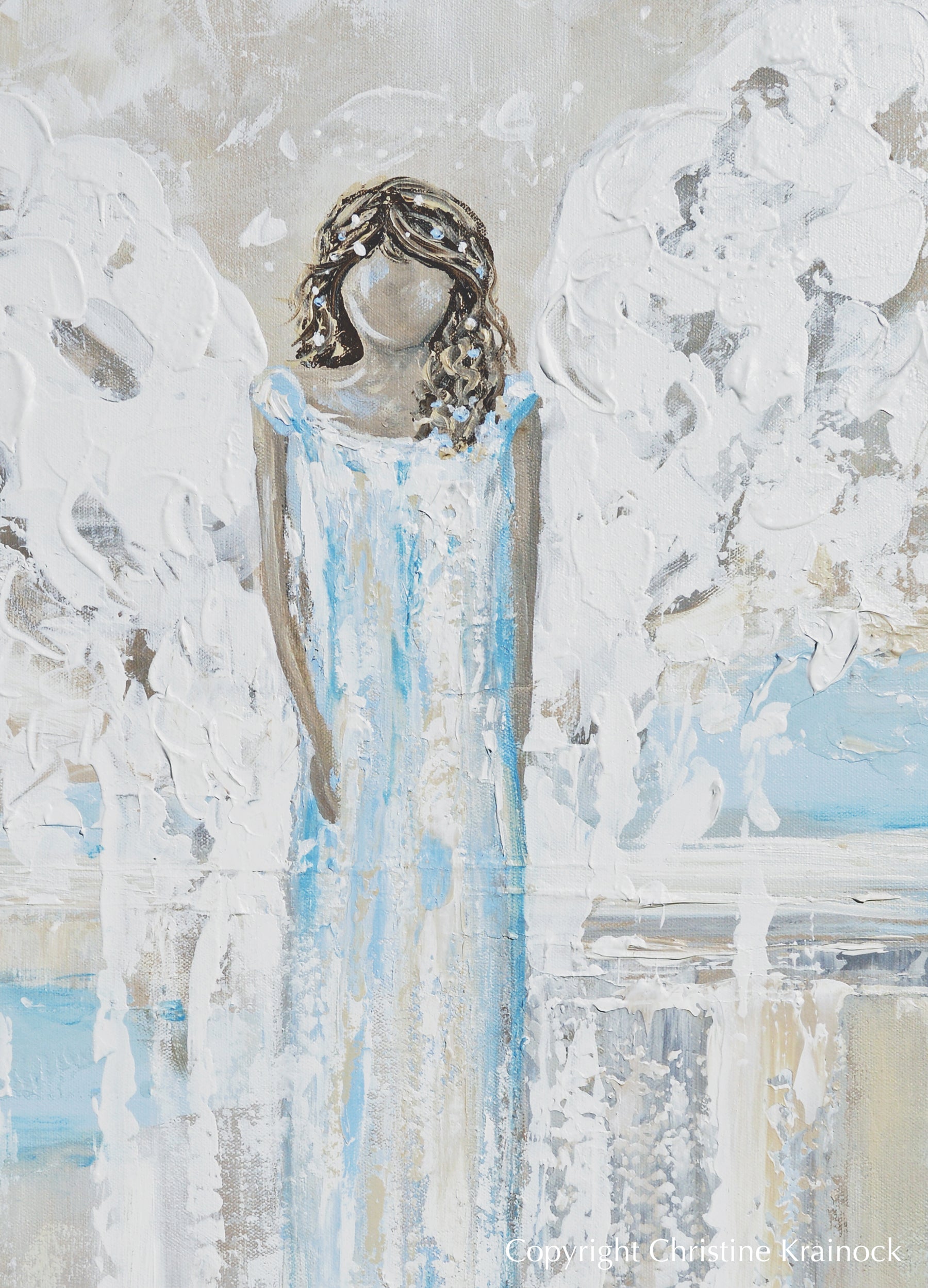 GICLEE PRINT Abstract Angel Painting Modern Home Wall Art Blue Cream ...