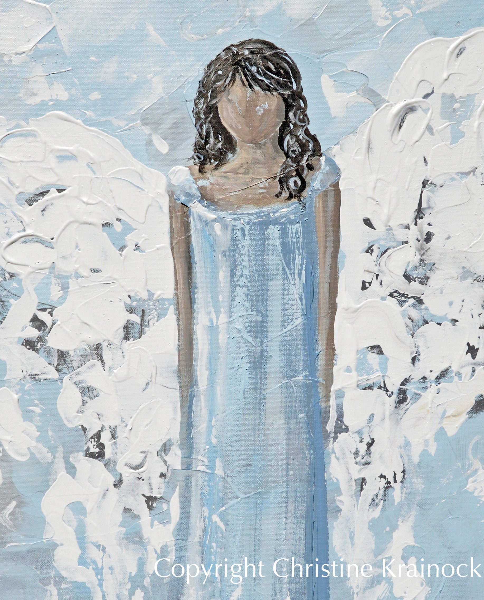 ORIGINAL Abstract Angel Painting Blue White Spiritual Home Wall Decor ...