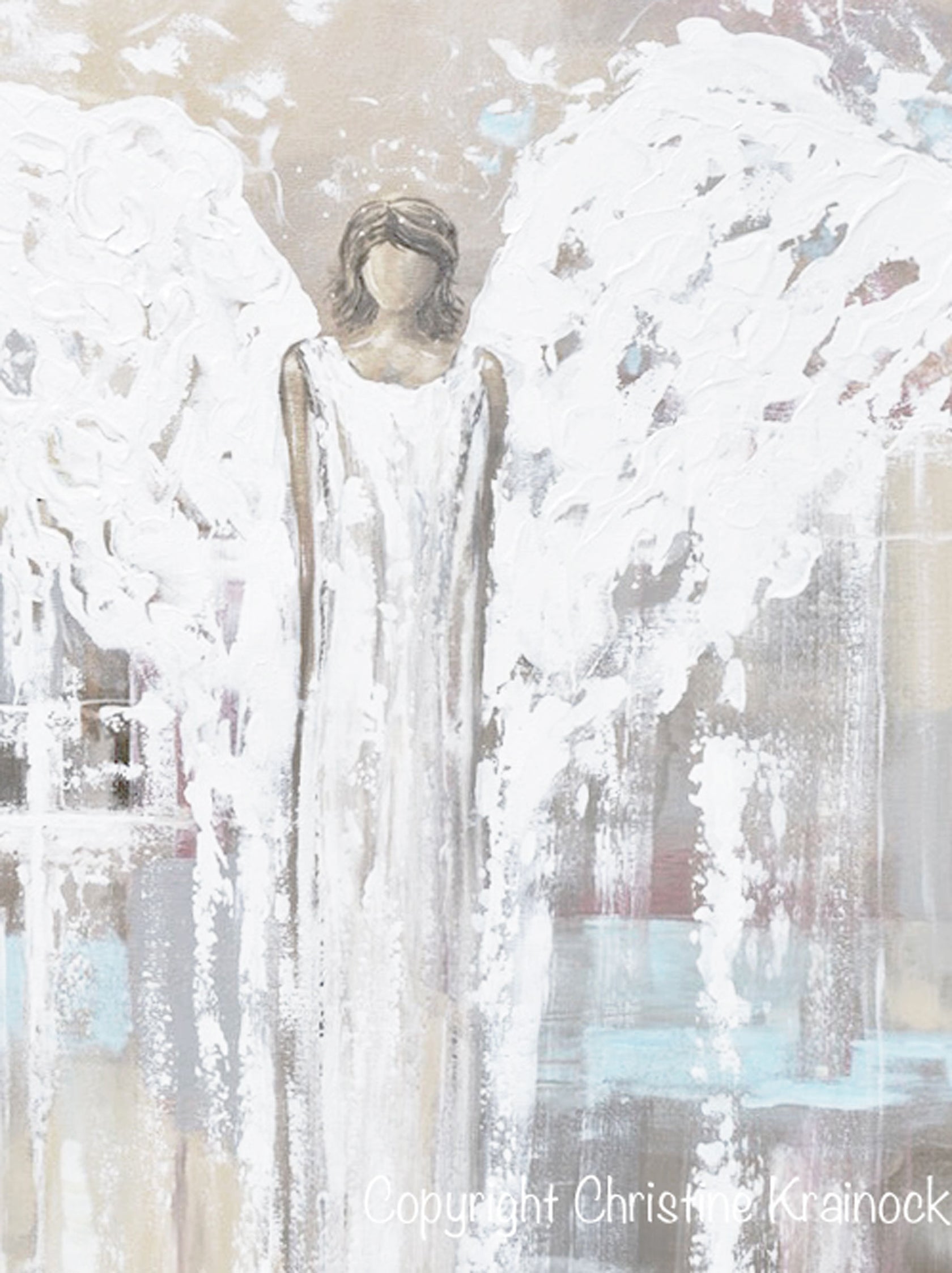 ORIGINAL Abstract Angel Painting Guardian Angel Neutral Wall Art Decor ...
