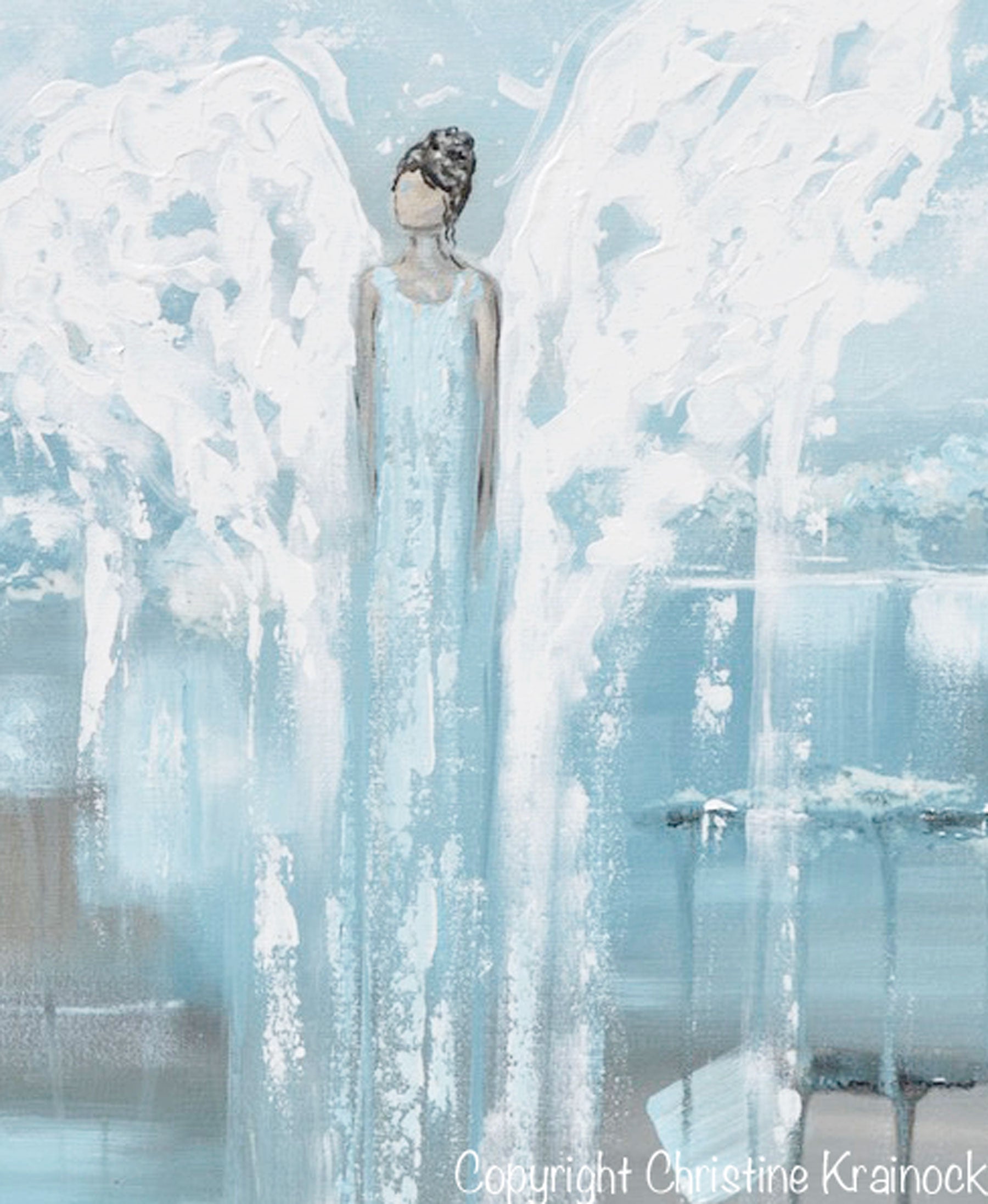 ORIGINAL Angel Painting Guardian Angel Art Blue White Grey Home Decor ...
