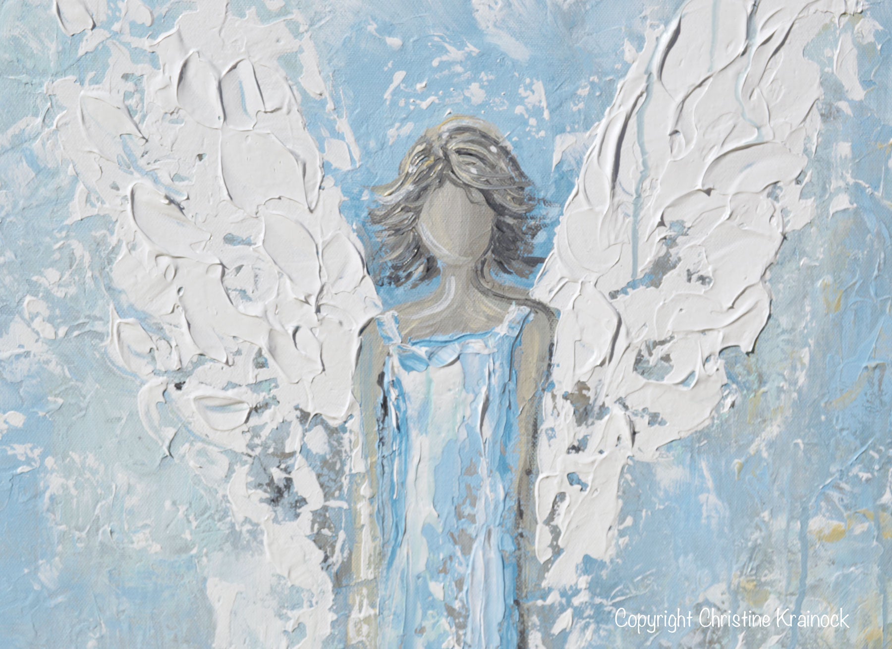 Abstract Angel Painting Art Print Blue White Angel Wings Home Wall Art ...