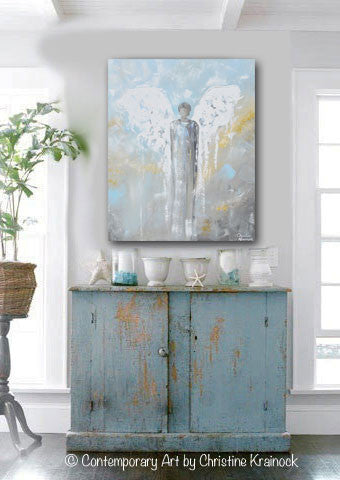 ORIGINAL Abstract Angel Painting Male Guardian Angel Home Wall Art ...