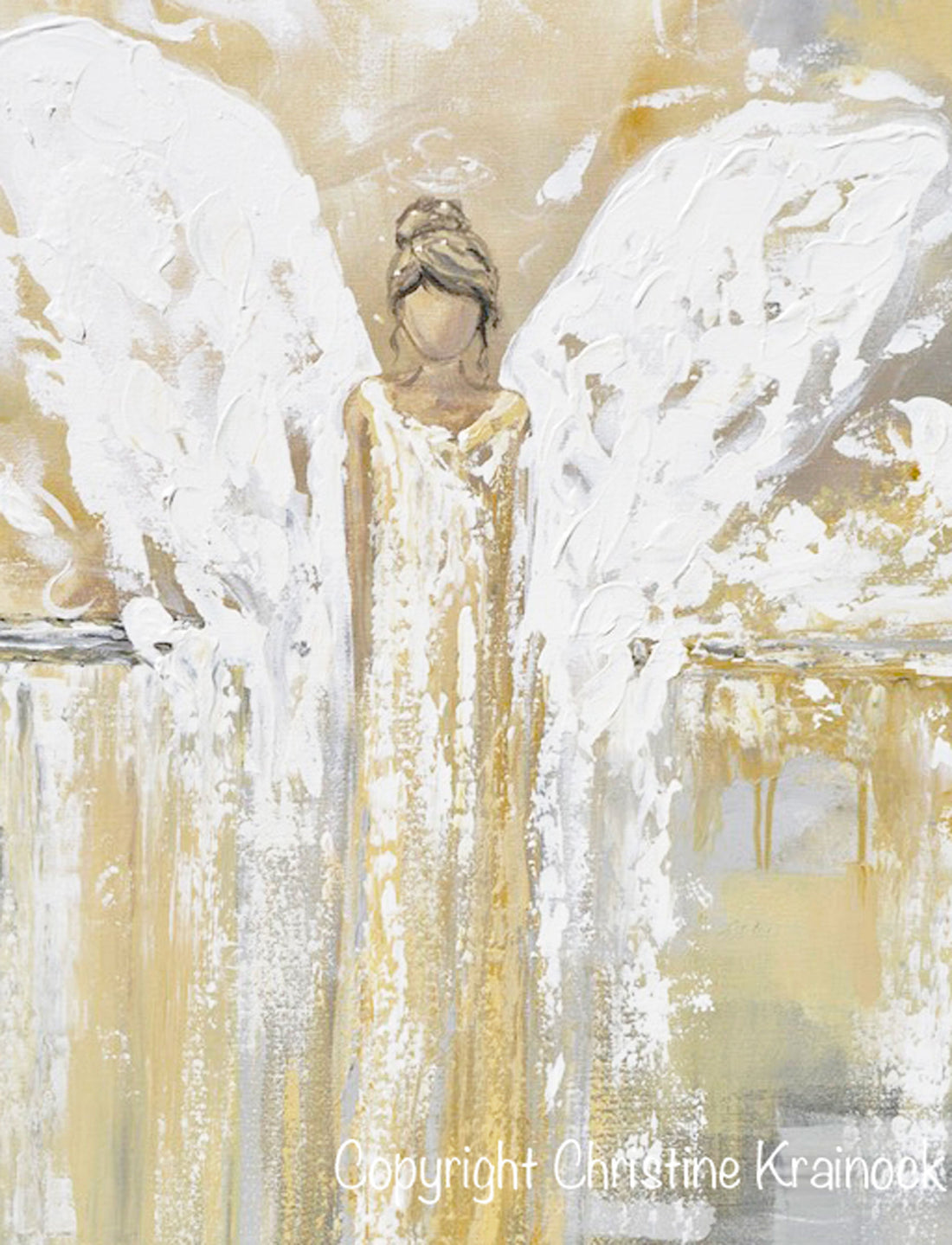 ORIGINAL Angel Painting Guardian Angel Gold Grey Home Decor Large Art ...