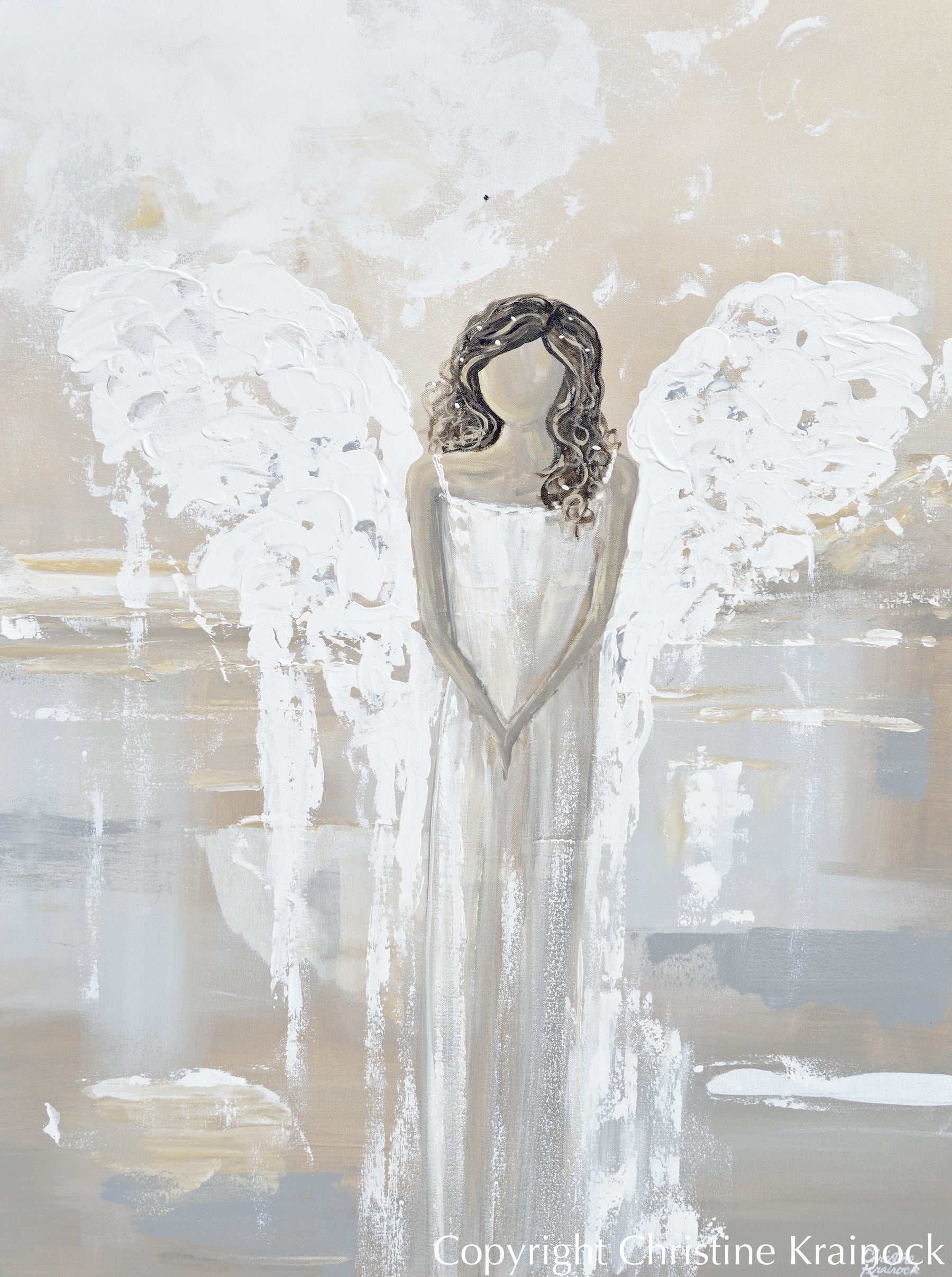 ORIGINAL Abstract Angel Painting Art Guardian Angel Neutral Home Decor ...