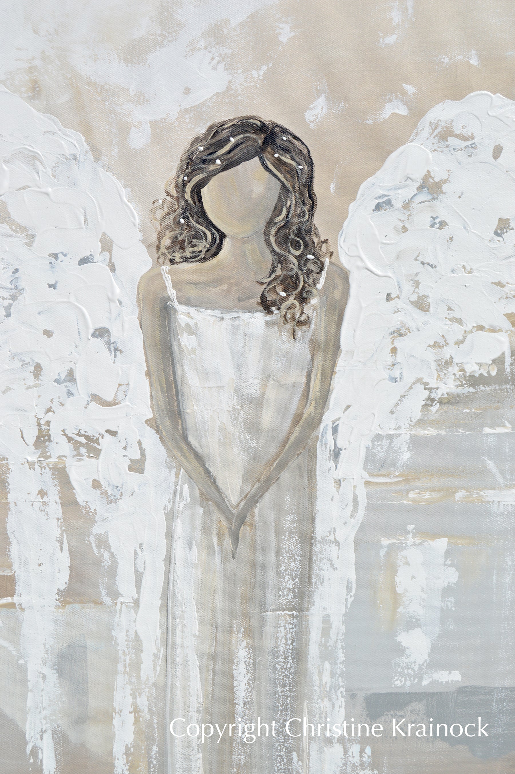 ORIGINAL Abstract Angel Painting Art Guardian Angel Neutral Home Decor ...