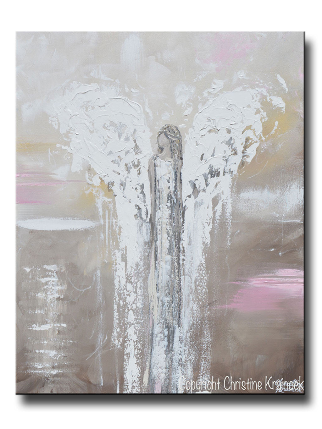 ORIGINAL Abstract Angel Painting Beige White Pink Textured Wall Art ...