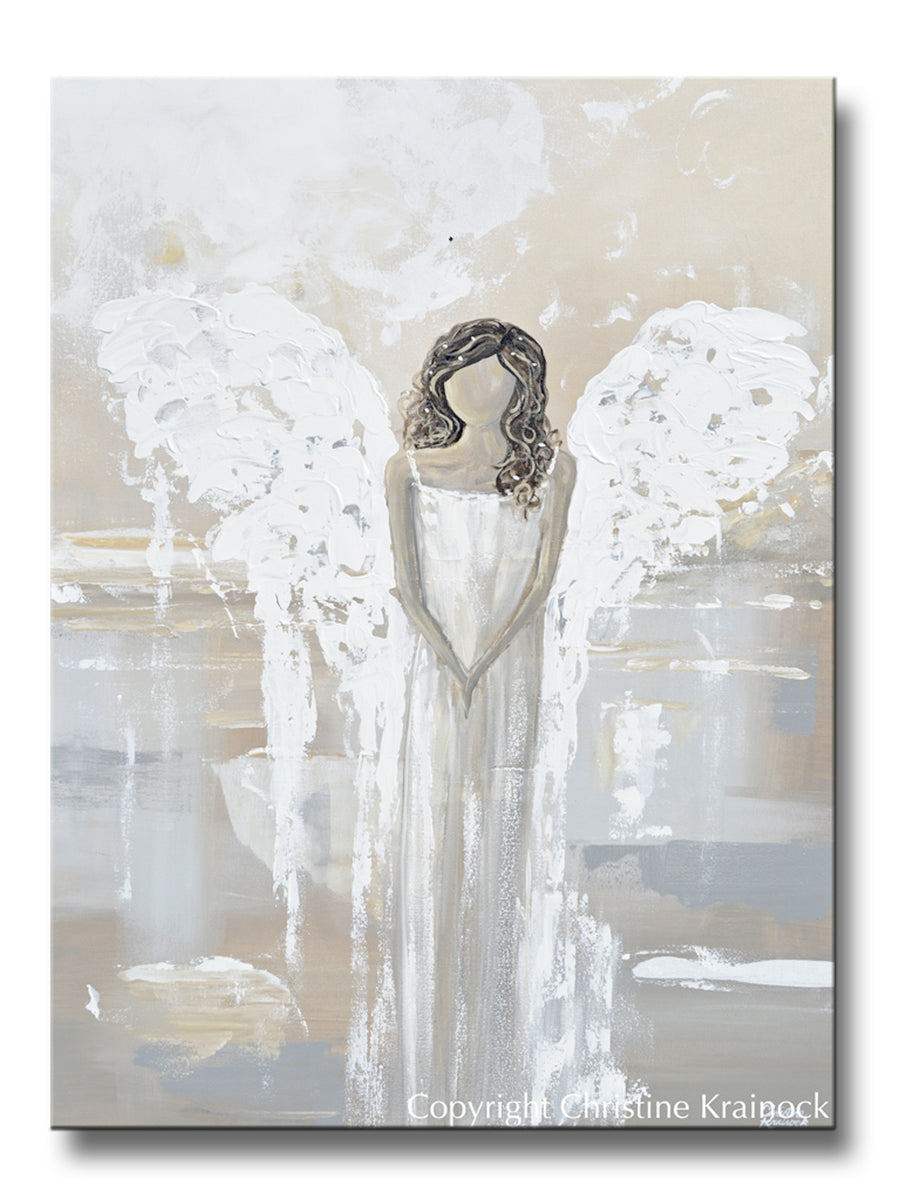 ORIGINAL Abstract Angel Painting Art Guardian Angel Neutral Home Decor ...