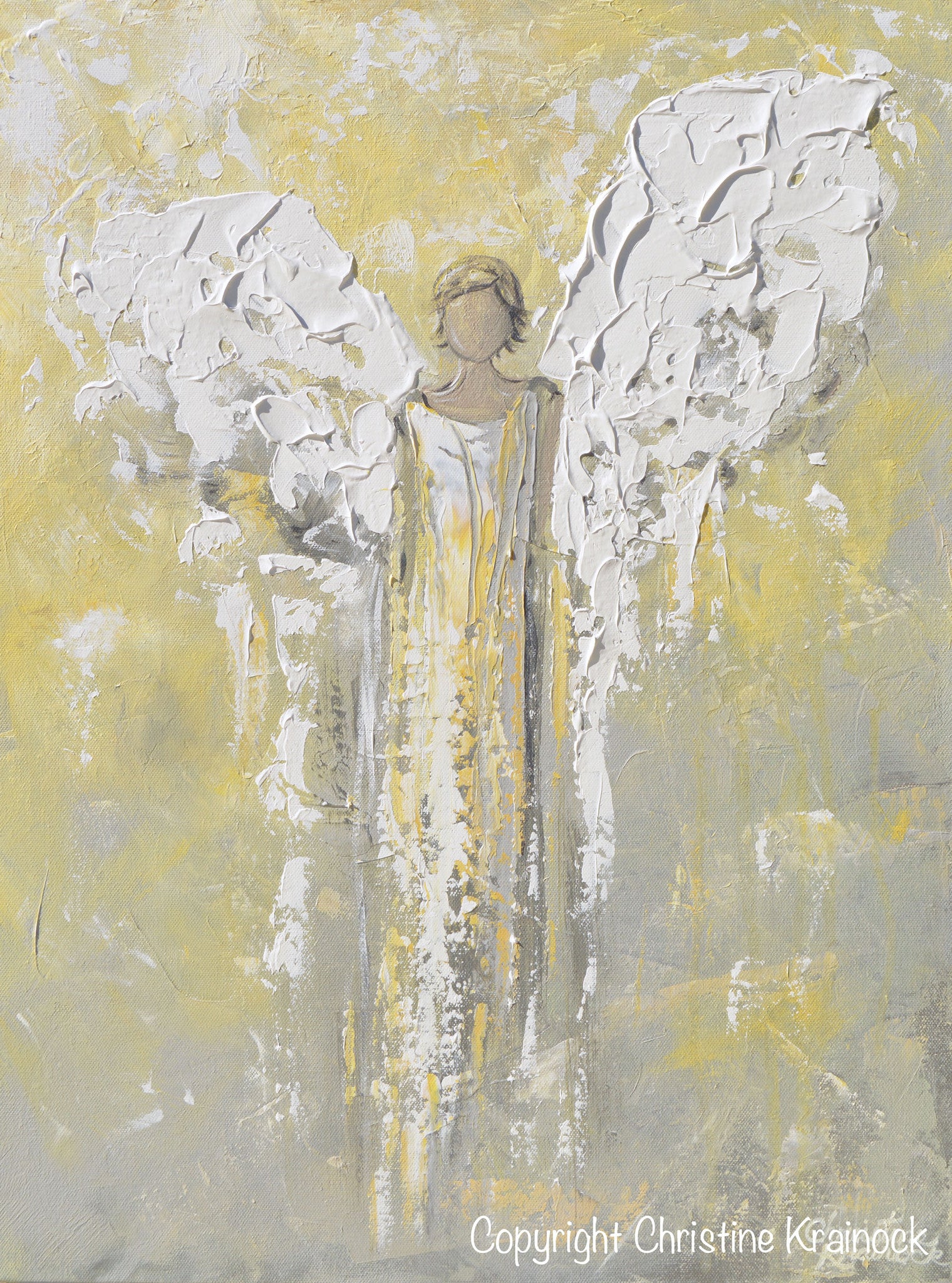 ORIGINAL Angel Painting Abstract Gold Grey Guardian Angel Wall Art ...