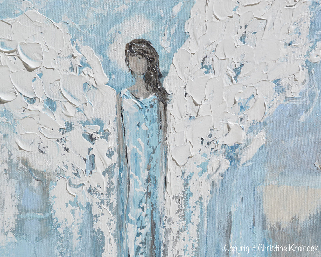 ORIGINAL Angel Painting Abstract Blue White Guardian Angel Wall Art ...