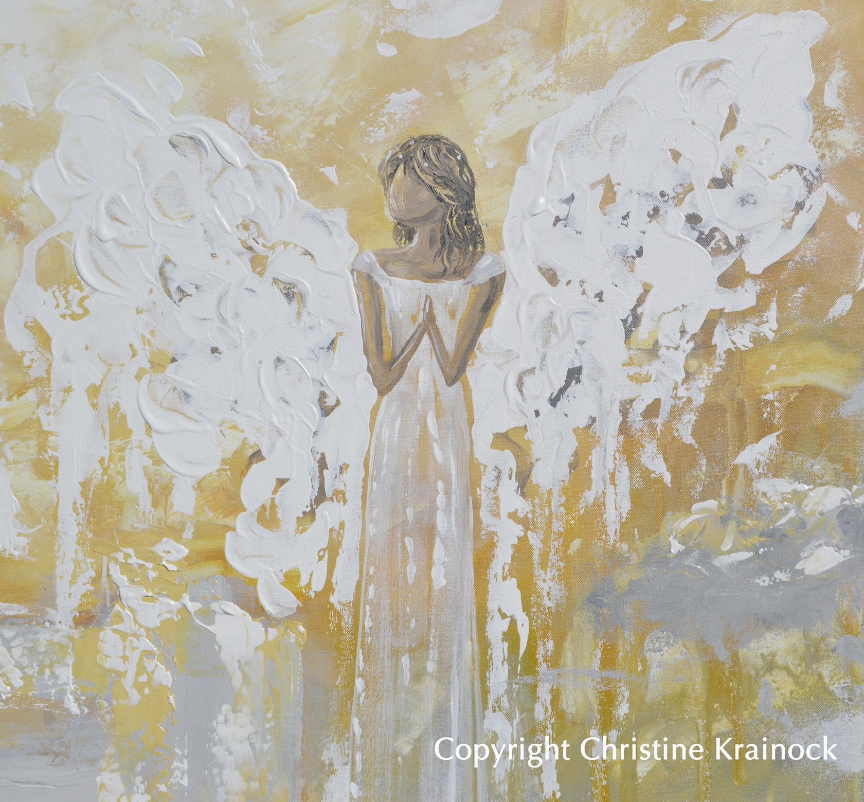 ORIGINAL Abstract Angel Painting Gold Grey Spiritual Home Wall Decor ...