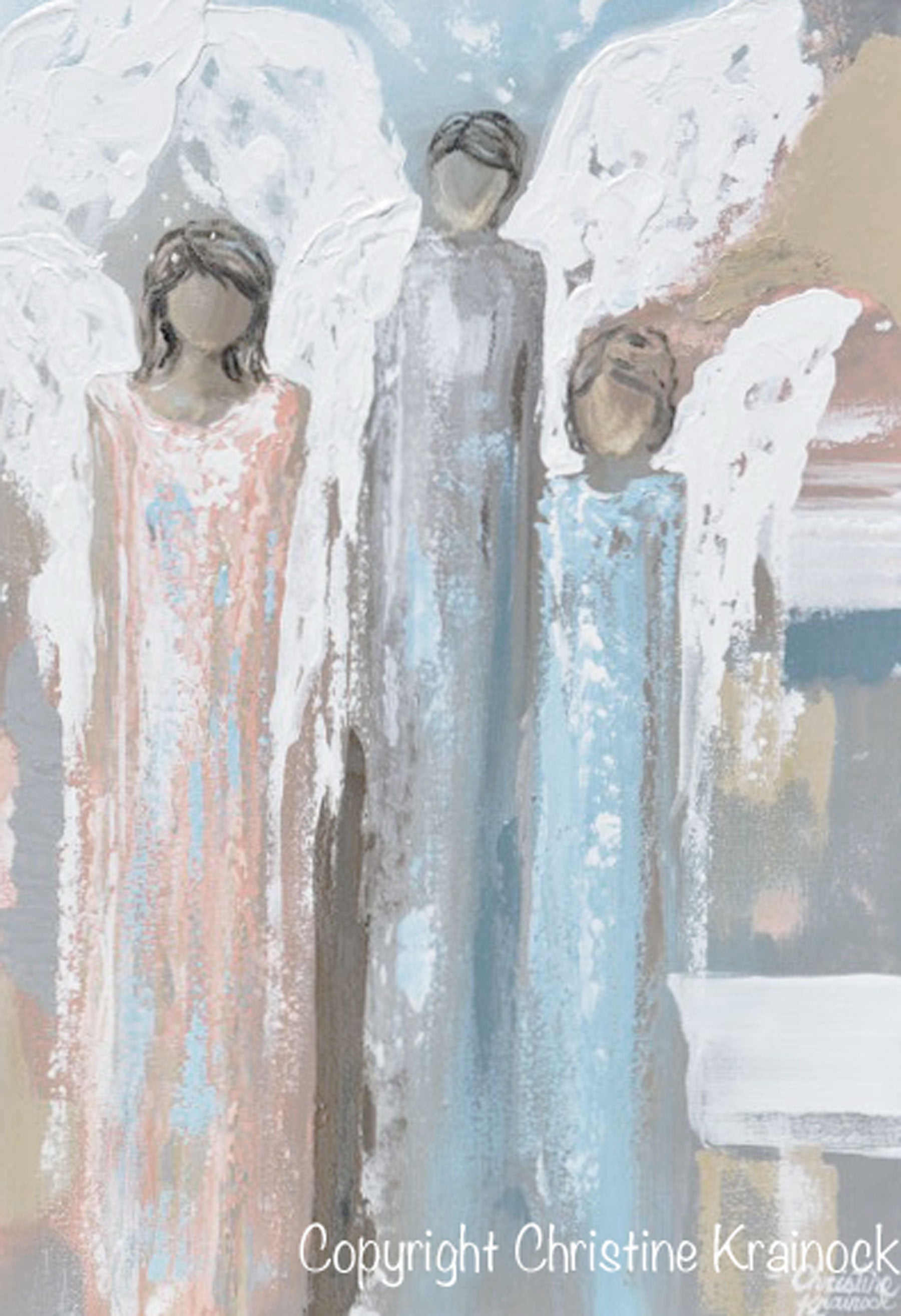 ORIGINAL Abstract Angel Painting 5 Guardian Angels Home Decor Wall Art ...
