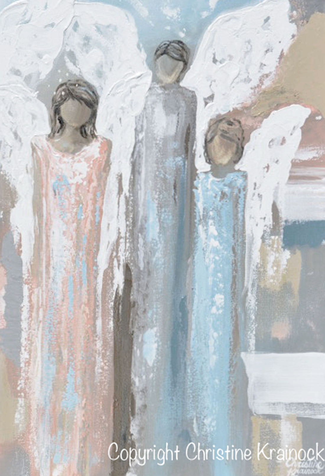 ORIGINAL Abstract Angel Painting 5 Guardian Angels Home Decor Wall Art ...