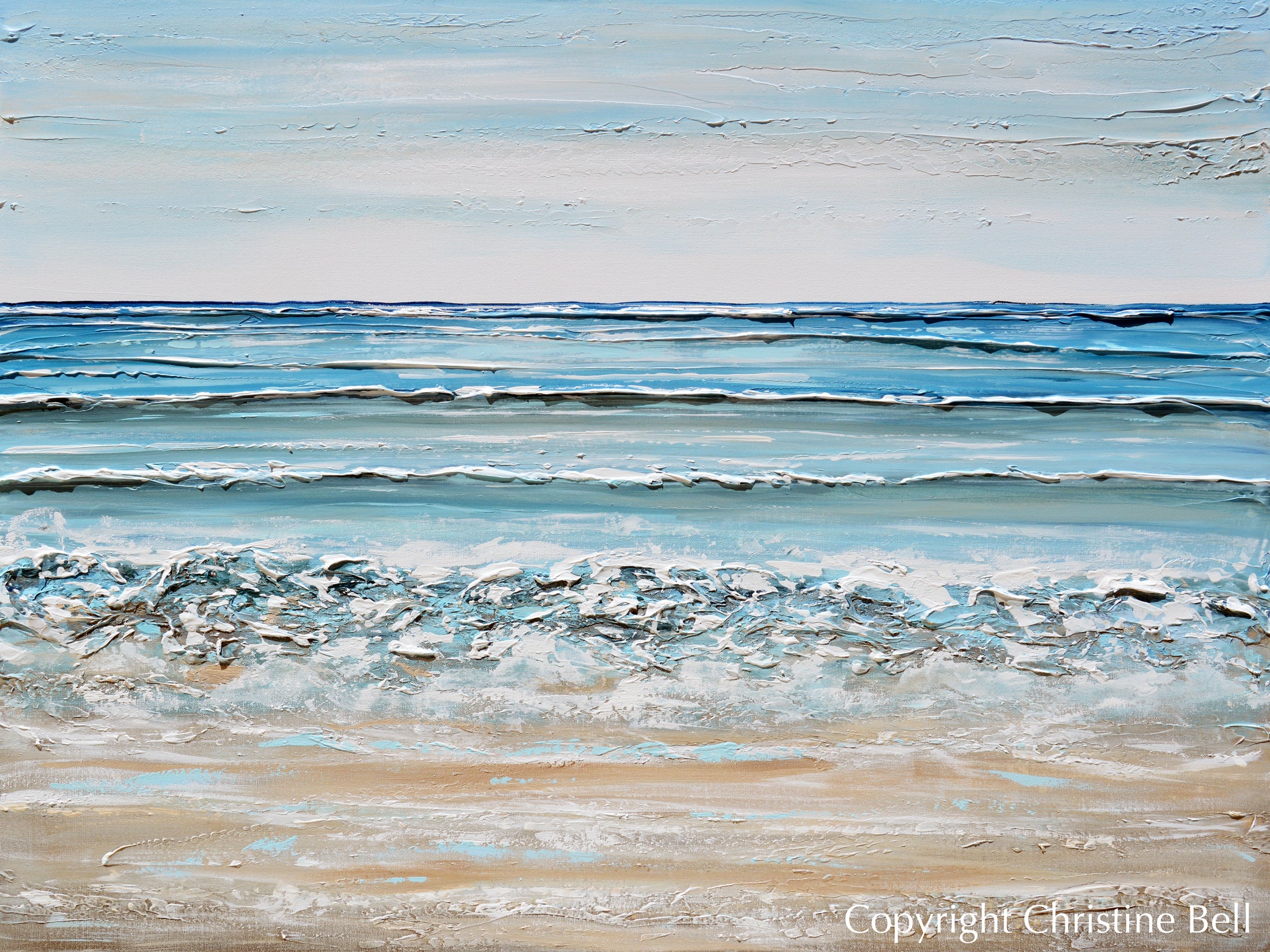 ORIGINAL Abstract Beach Painting Textured Coastal Blue Ocean Art 48x36 ...