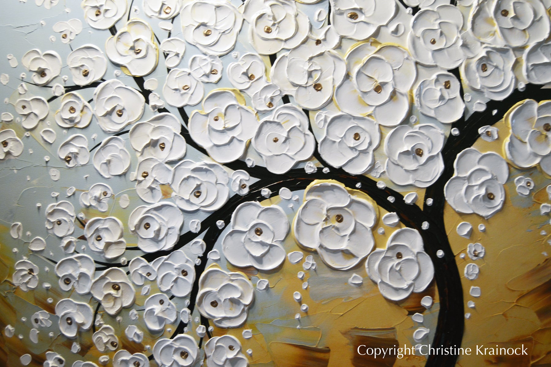 ORIGINAL Art Abstract Painting White Flowering Cherry Tree Textured ...