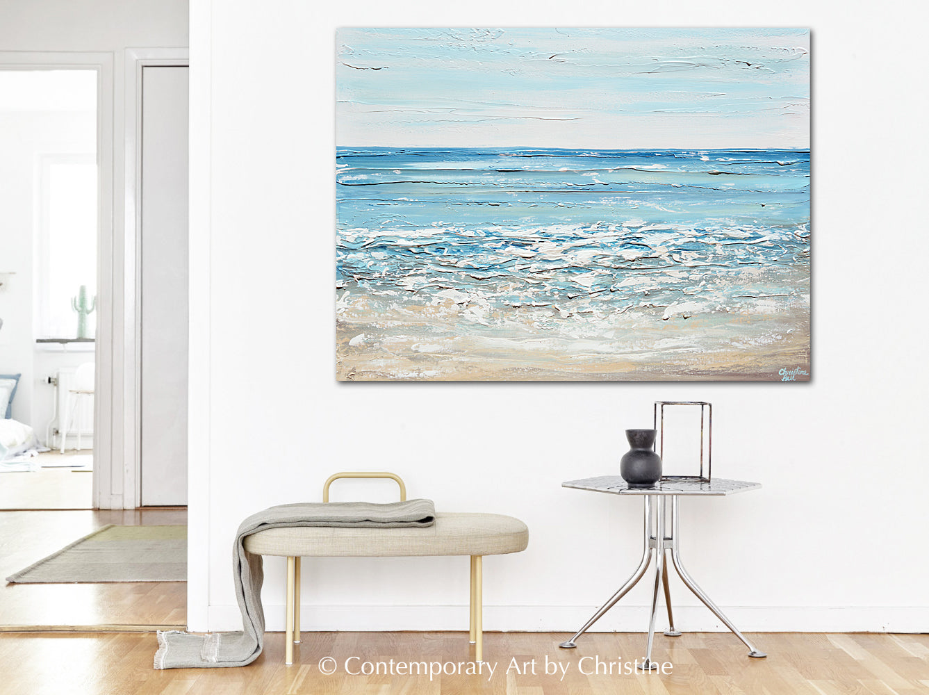 ORIGINAL Art Abstract Beach Painting Textured Coastal Aqua Blue Ocean ...
