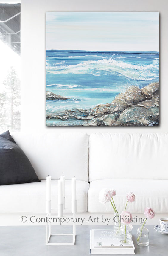 ORIGINAL Art Abstract Painting Coastal Ocean La Jolla Waves Rocks Home ...