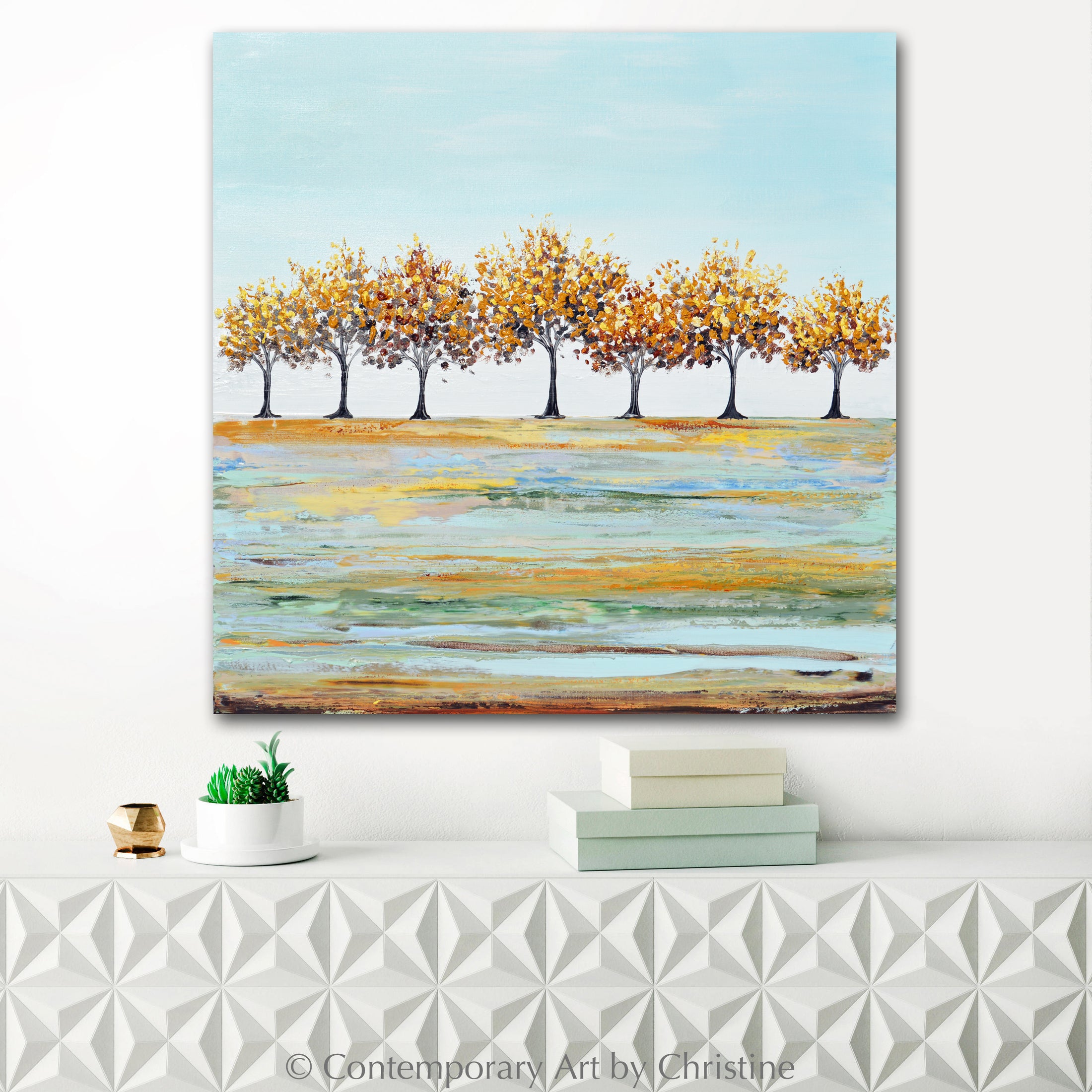 ORIGINAL Art Abstract Painting Fall Trees Landscape Autumn Wall Art 36 ...