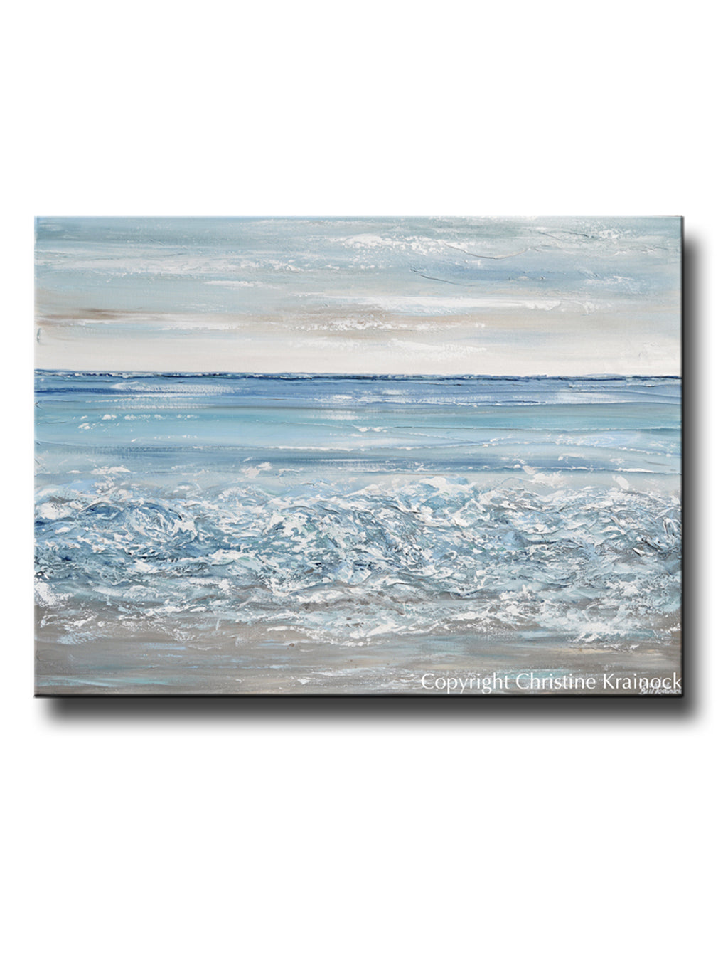 ORIGINAL Art Abstract Painting Blue Ocean Textured Beach Coastal Decor ...
